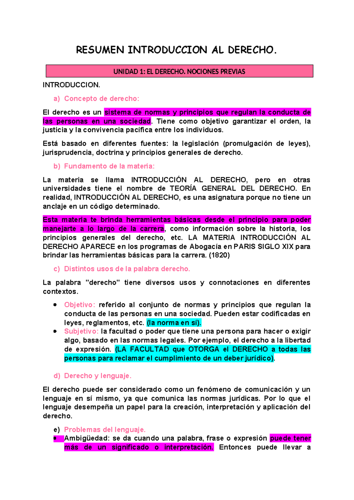 Resumen Introduccion AL Derecho - RESUMEN INTRODUCCION AL DERECHO. INTRODUCCION. a) Concepto de ...