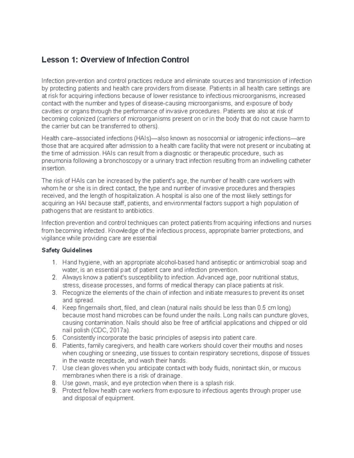 Module 2 - Infection Control - Lesson 1: Overview of Infection Control ...