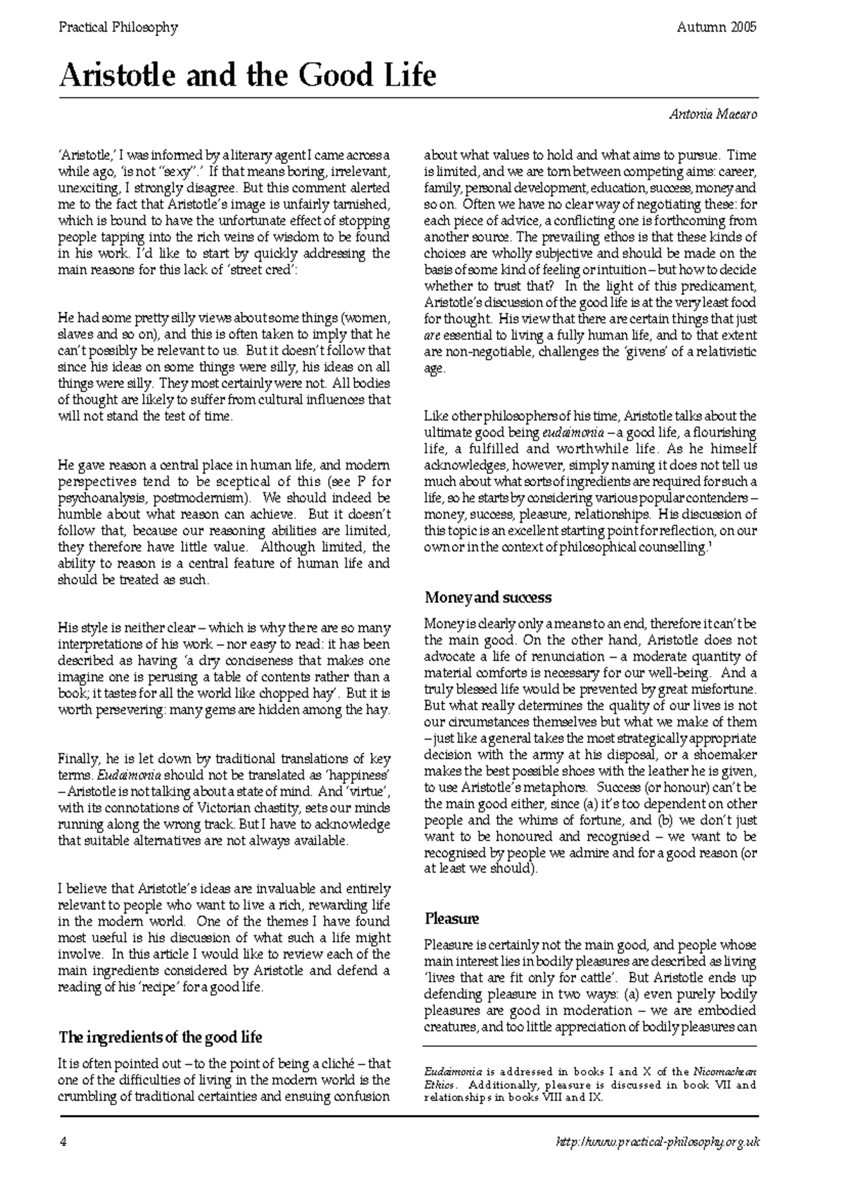 Good life by aristotle - n/a - 4 practical-philosophy.org Practical ...