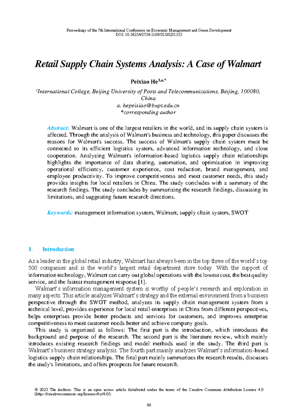 Retail Supply Chain Systems Analysis A Case of Wal - Retail Supply ...