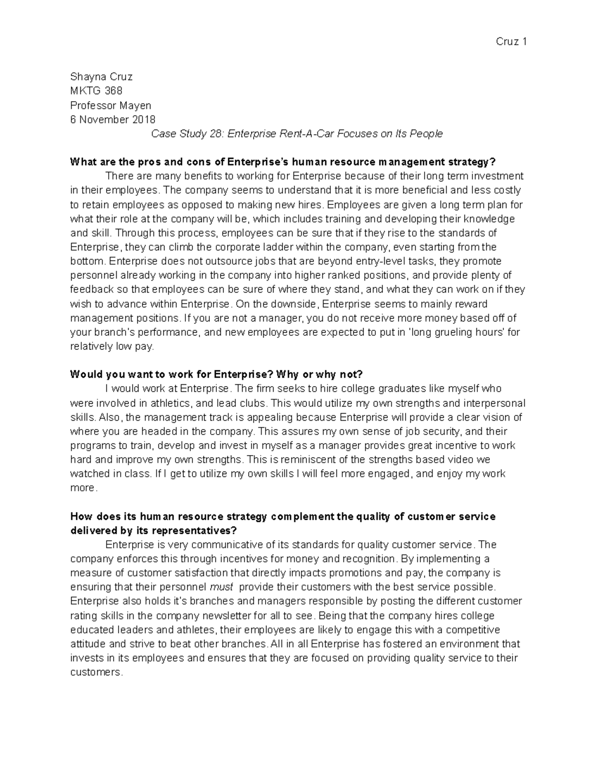 Case Study 28 Enterprise Rent-A-Car Focuses on Its People - The company ...