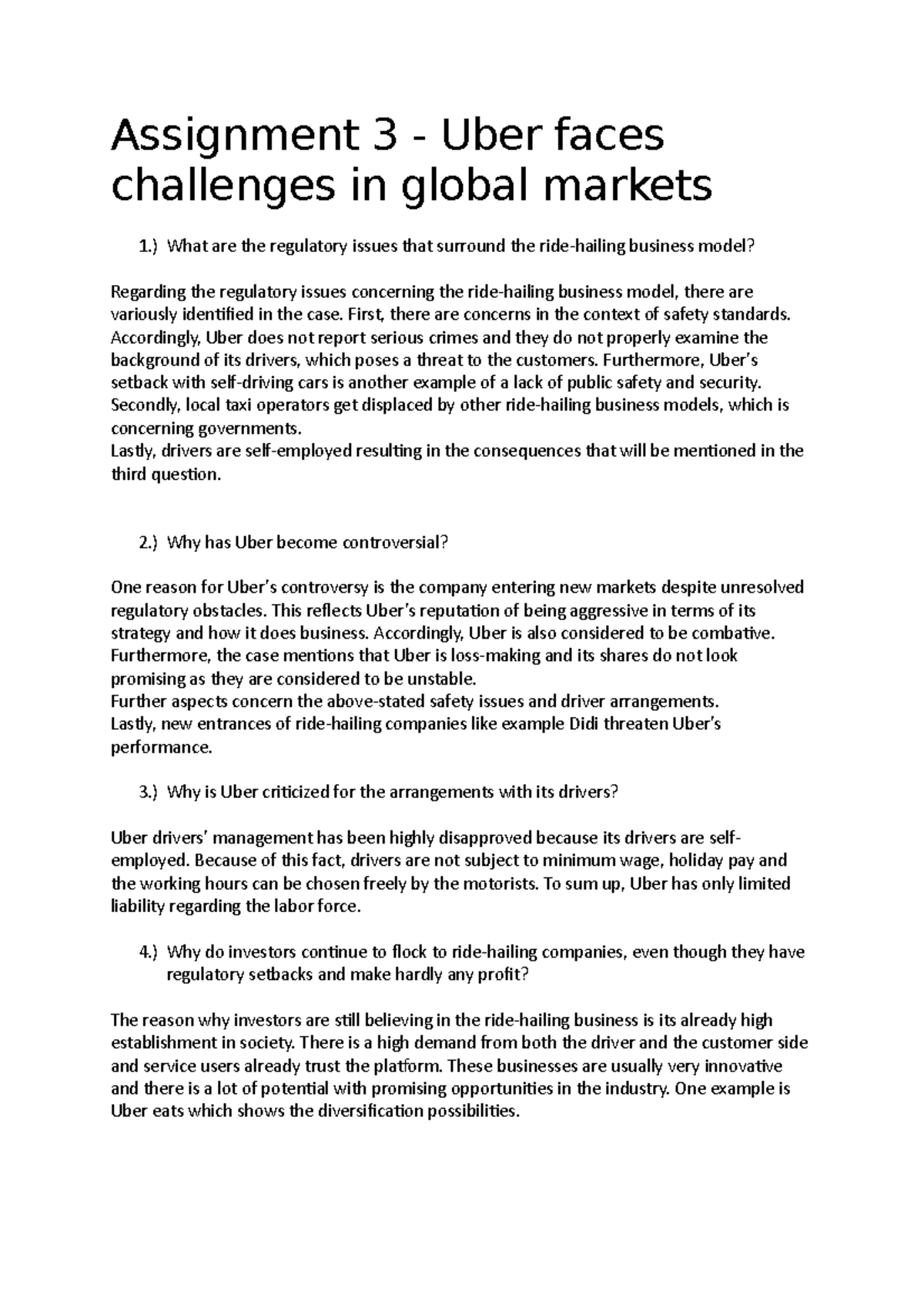 Assignment 3- Uber case study - Ib301 - UVic - Studocu