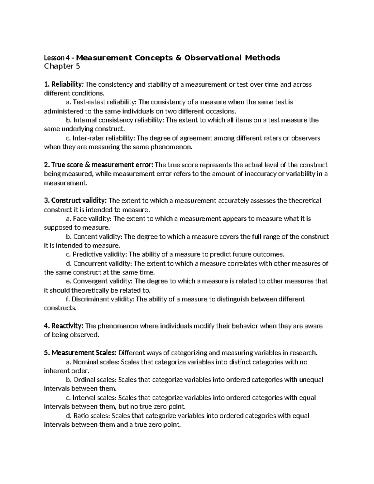 Lesson 4 - notes - Lesson 4 - Measurement Concepts & Observational ...