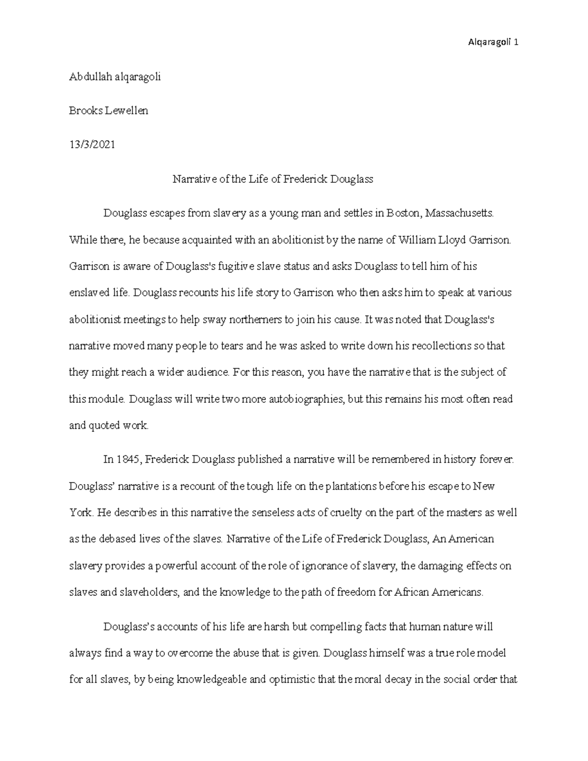 Narrative of the Life of Frederick Douglass - Abdullah alqaragoli ...