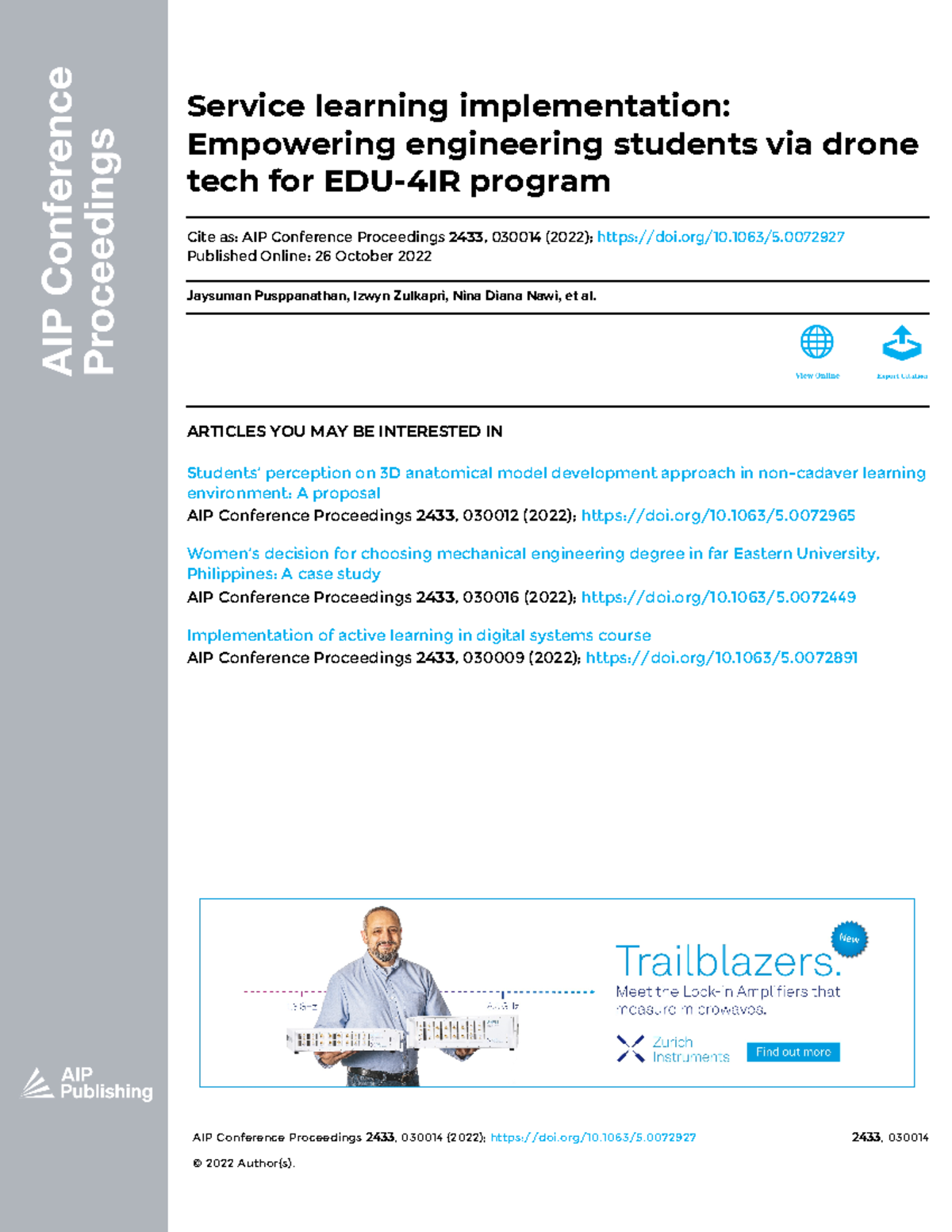 5 - Gestión - AIP Conference Proceedings 2433 , 030014 (2022); doi/10. ...