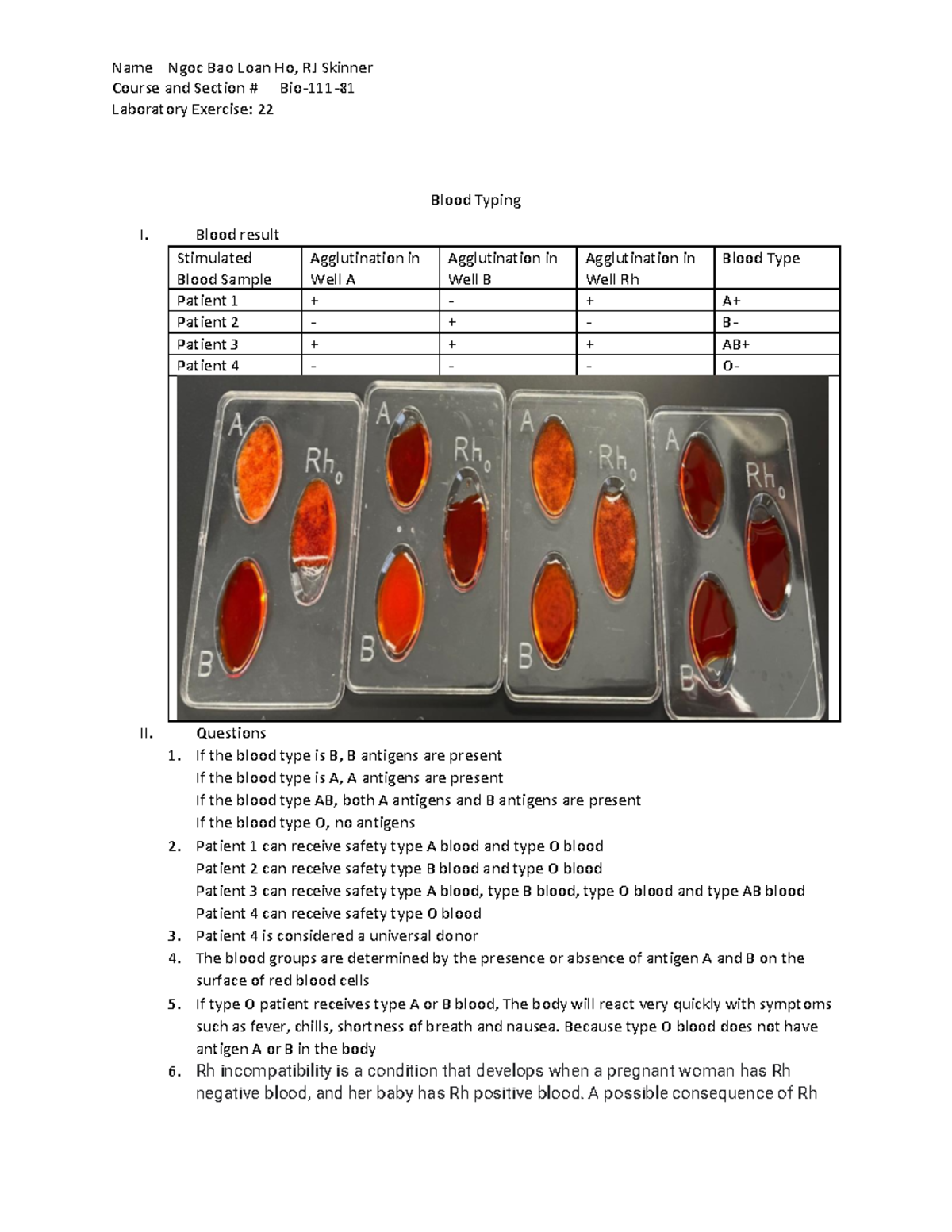 Blood-typing-1 - The image of stucture - Course and Section # Bio- 111 ...