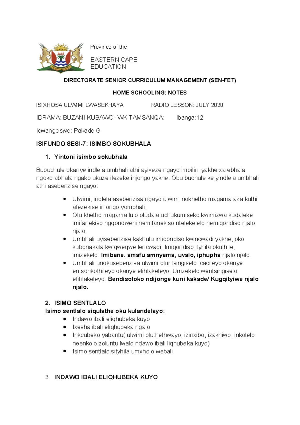 97 Isixhosa HL Grade 12 Worksheet Notes Drama ( Buzani Kubawo) Lesson 7 ...