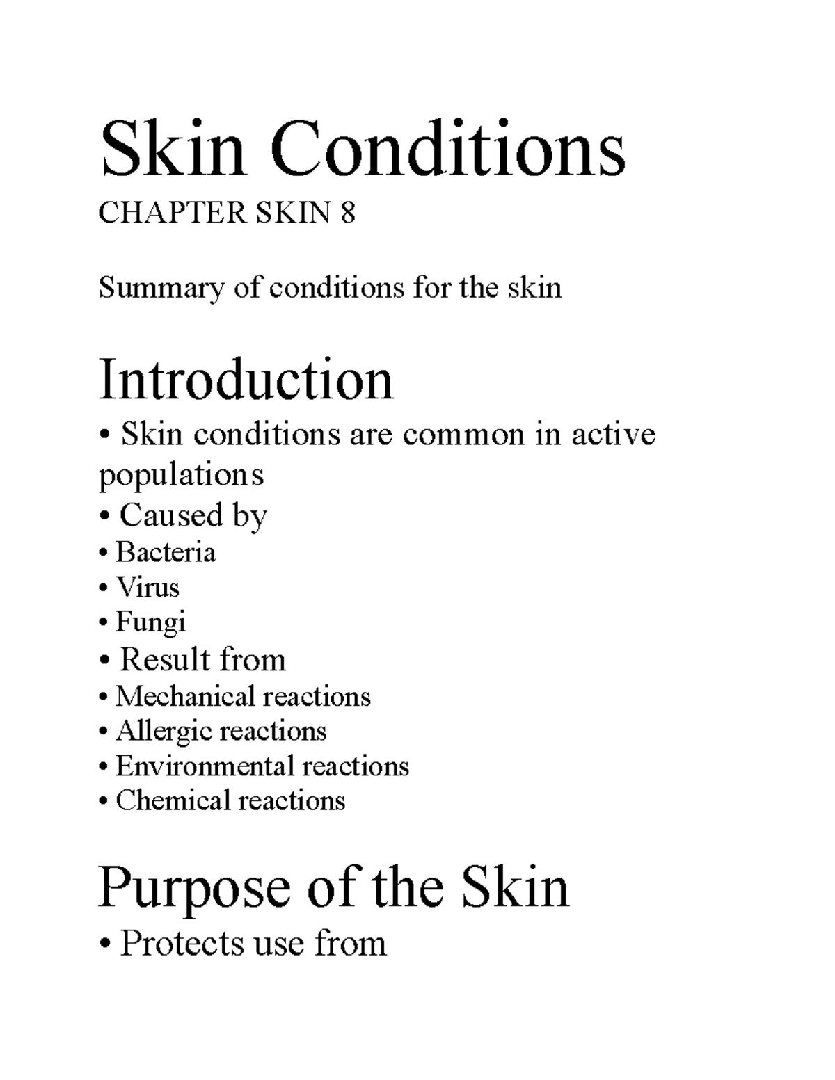 Skin Conditions - 01 SUM - Skin Conditions CHAPTER SKIN 8 Summary of ...