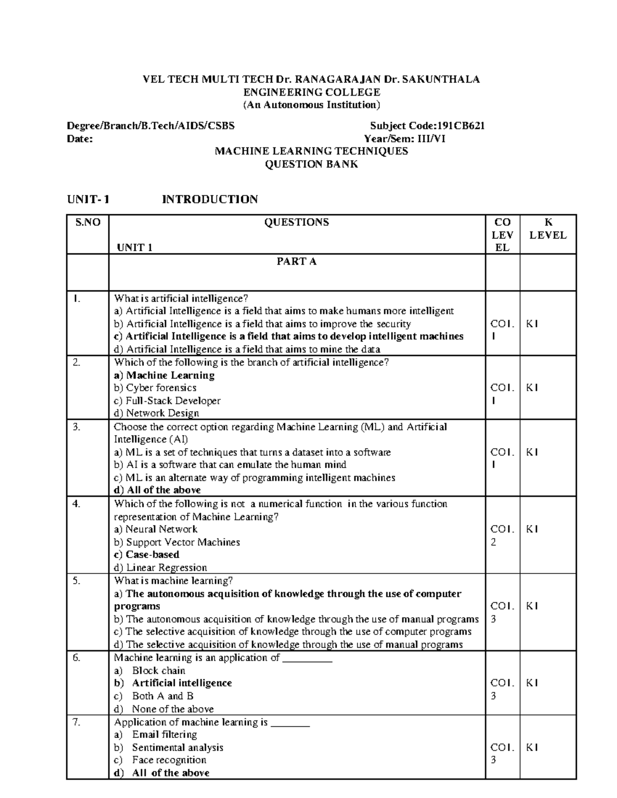MLT QB - VEL TECH MULTI TECH Dr. RANAGARAJAN Dr. SAKUNTHALA ENGINEERING ...