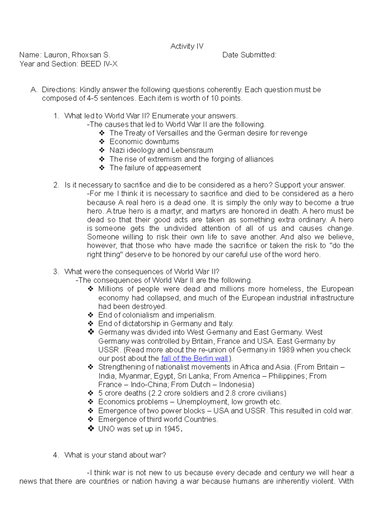 GE-7 Lauron-Rhoxsan Activity-4 - Activity IV Name: Lauron, Rhoxsan S ...
