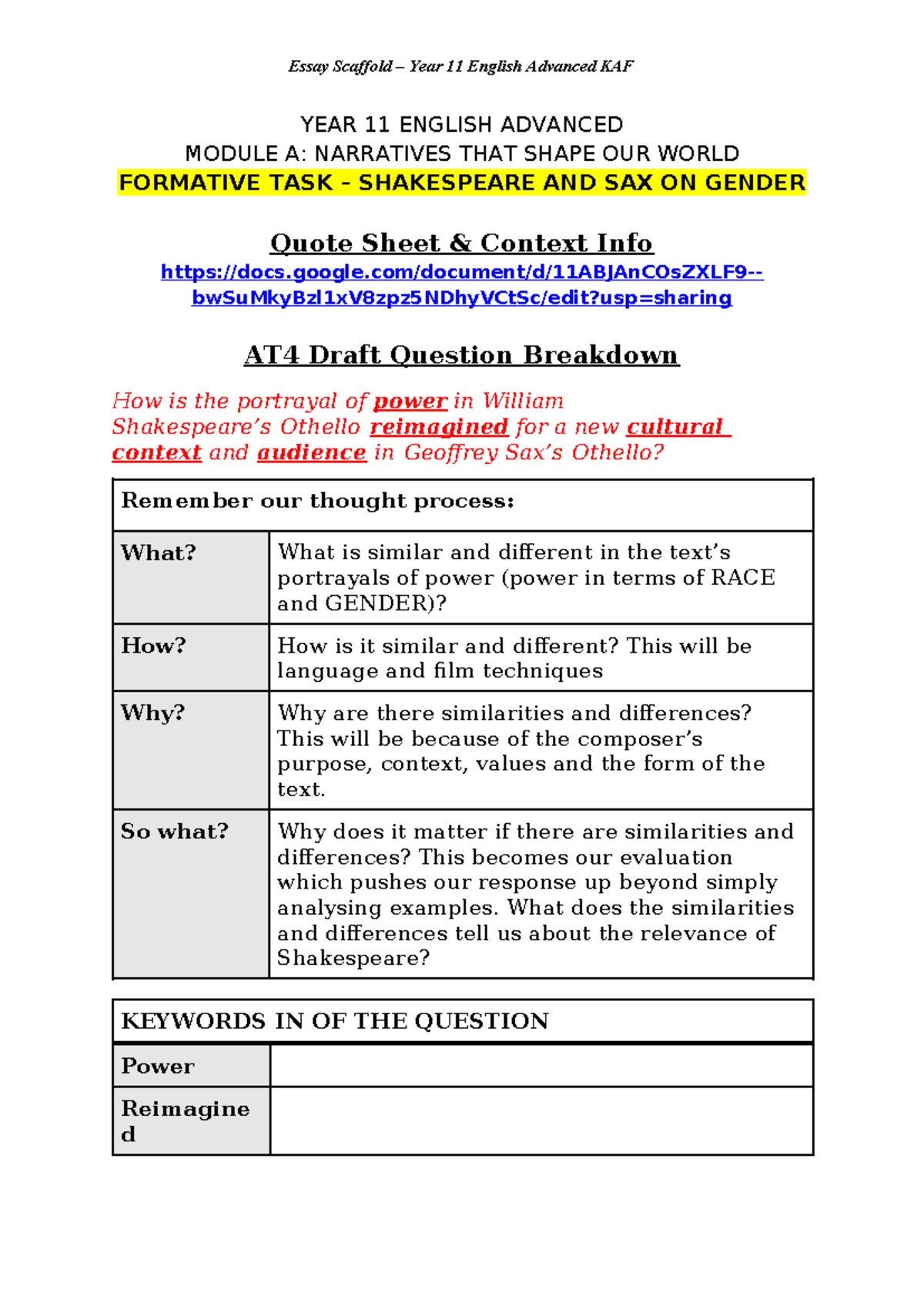 Formative Task III - Shakespeare and Sax on Gender Paragraph KAF - YEAR ...