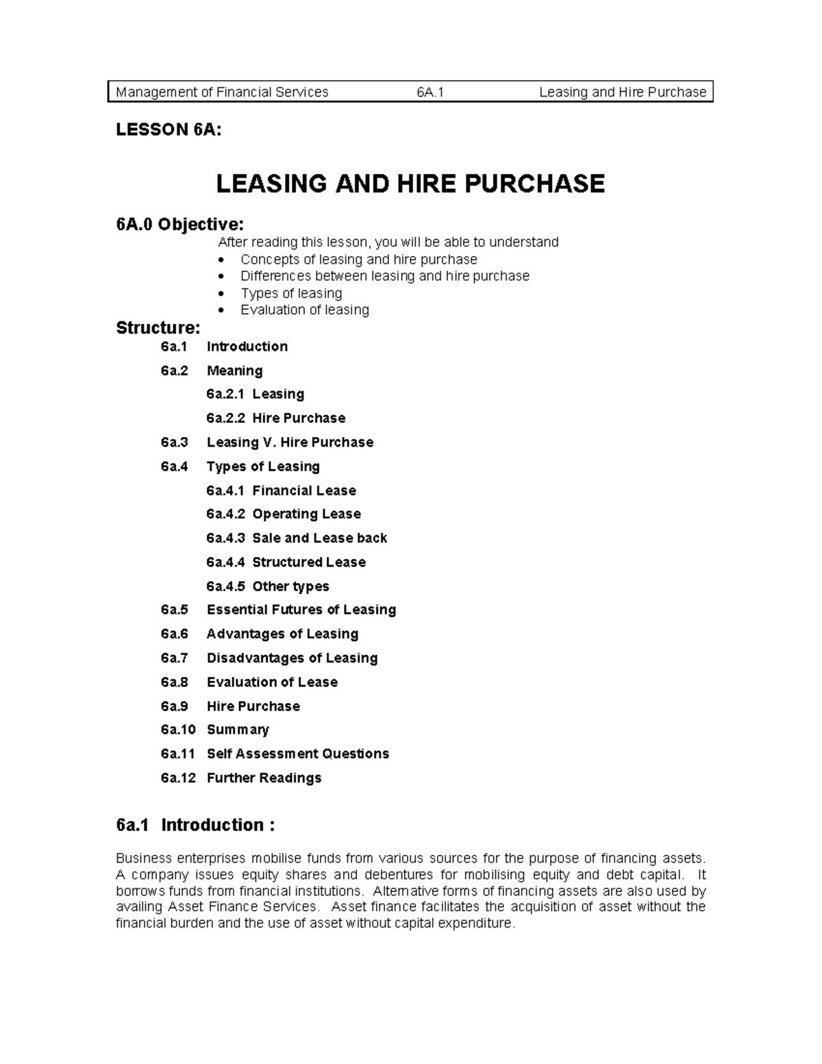 Leasing and Hire Purchase - Management of Financial Services 6A Leasing ...