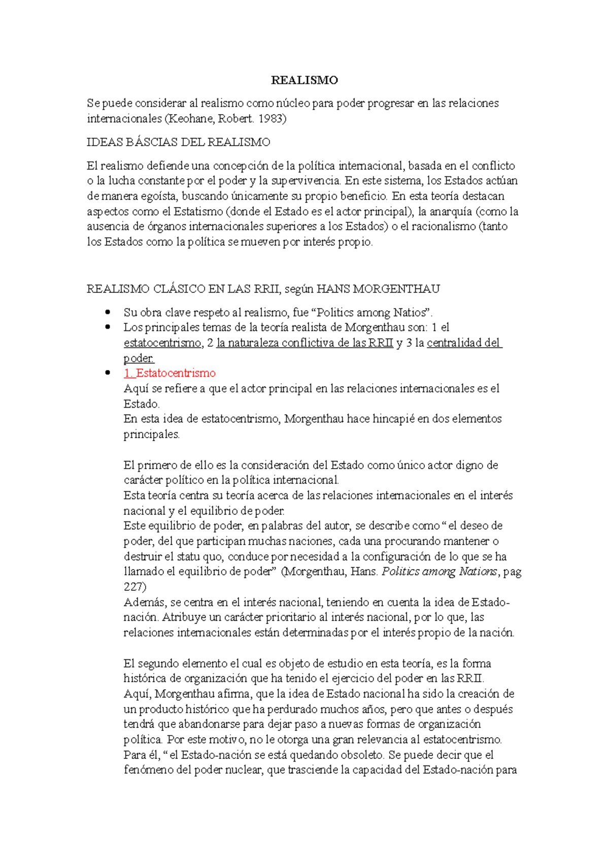 Realismo - Teoría realista de las rrii - REALISMO Se puede considerar ...