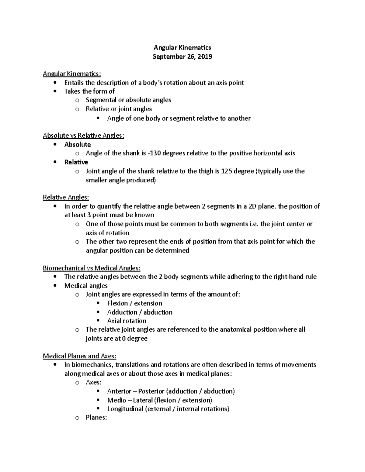 Angular Kinematics - notes for biomechanics with examples of formulas ...