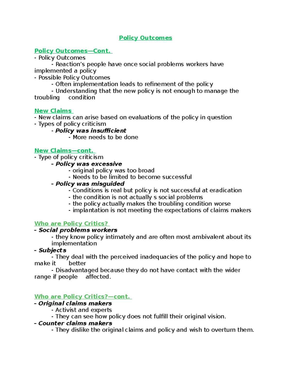 Policy Outcomes - Policy Outcomes Policy Outcomes—Cont. Policy Outcomes ...