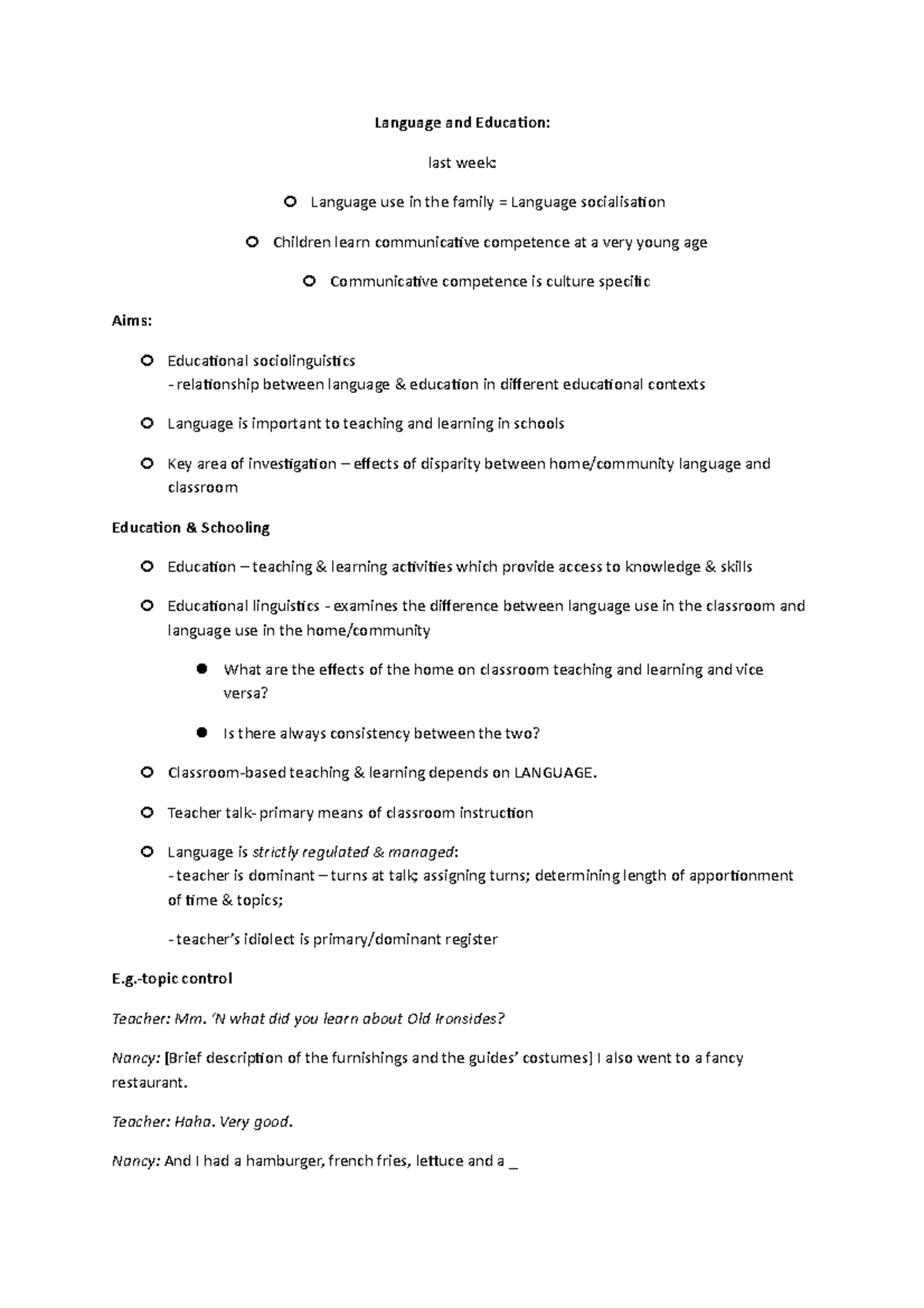 Lecture 12 - Language and Education - Language and Education: last week ...