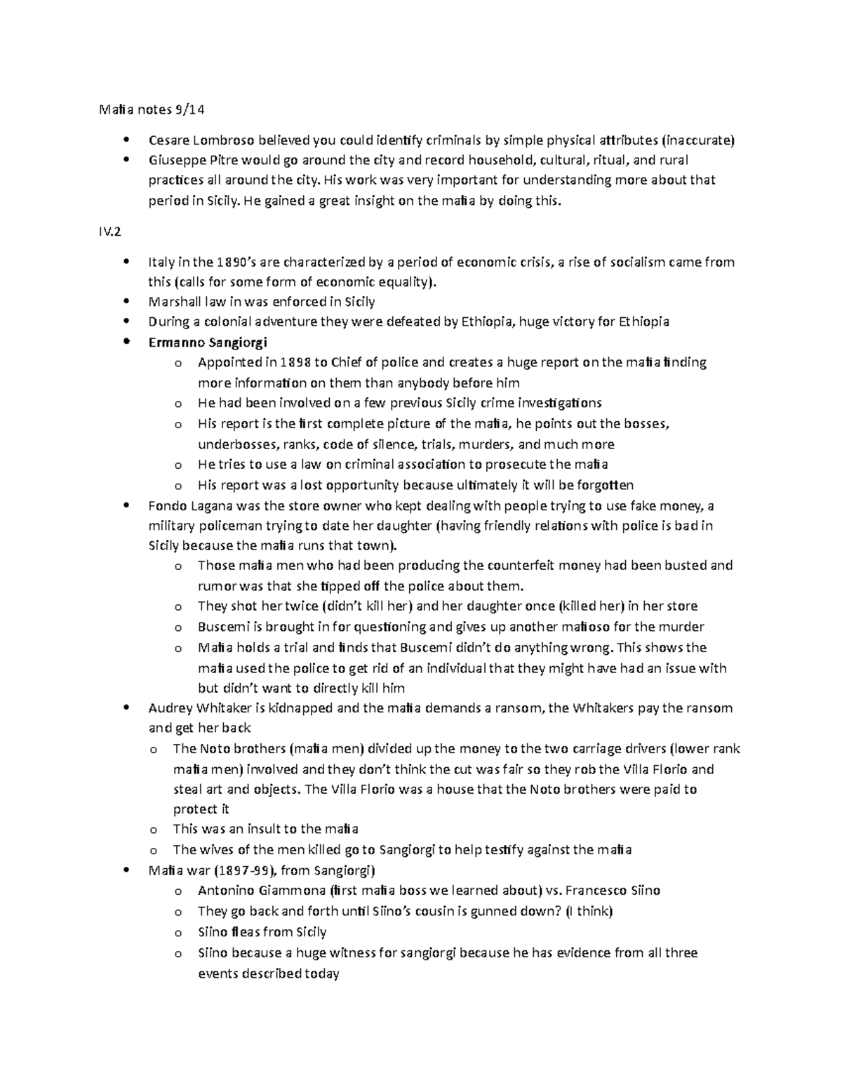 First 8 weeks of in class lecture notes - Mafia notes 9/ Cesare ...