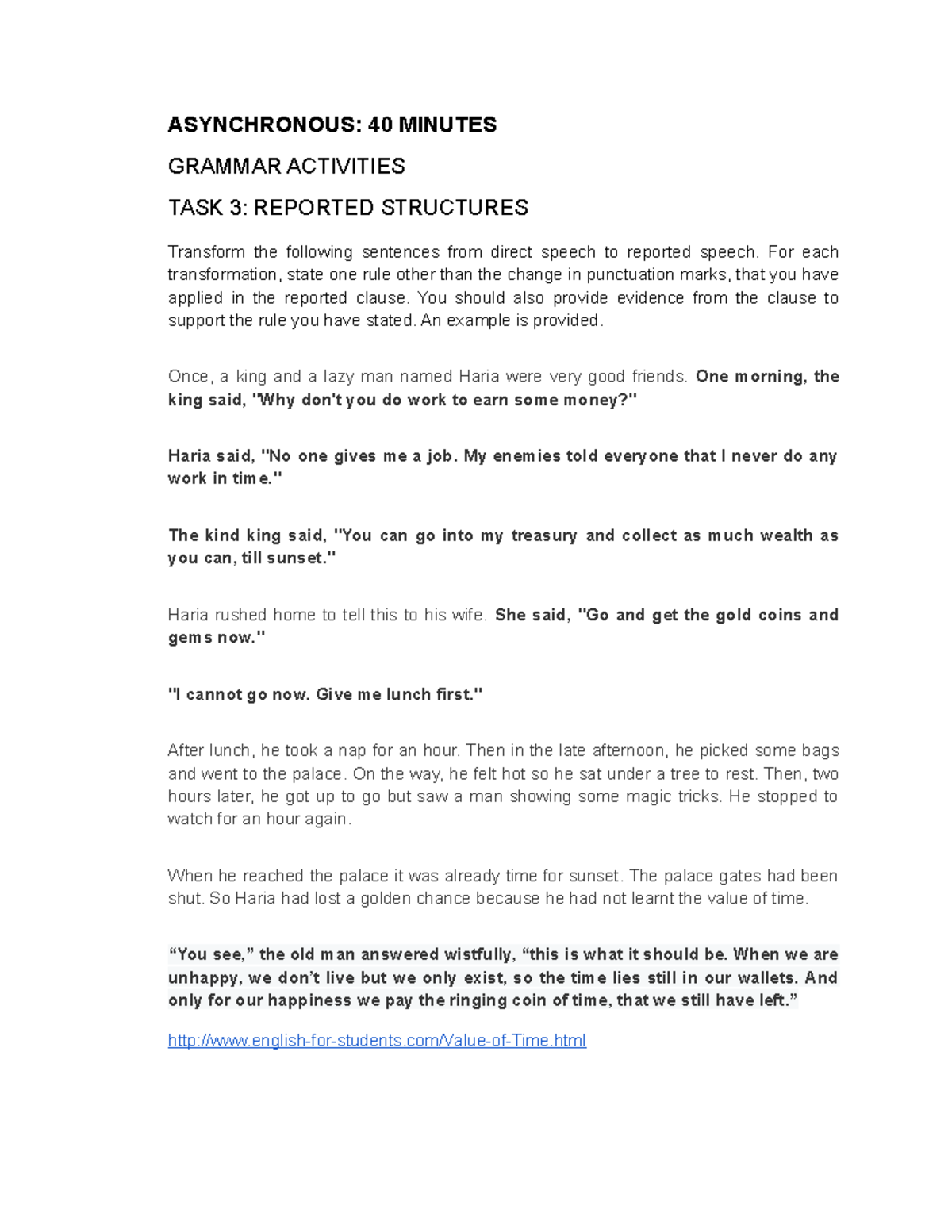 Asynchronous Grammar Task 3 Reported Structures - ASYNCHRONOUS: 40 ...