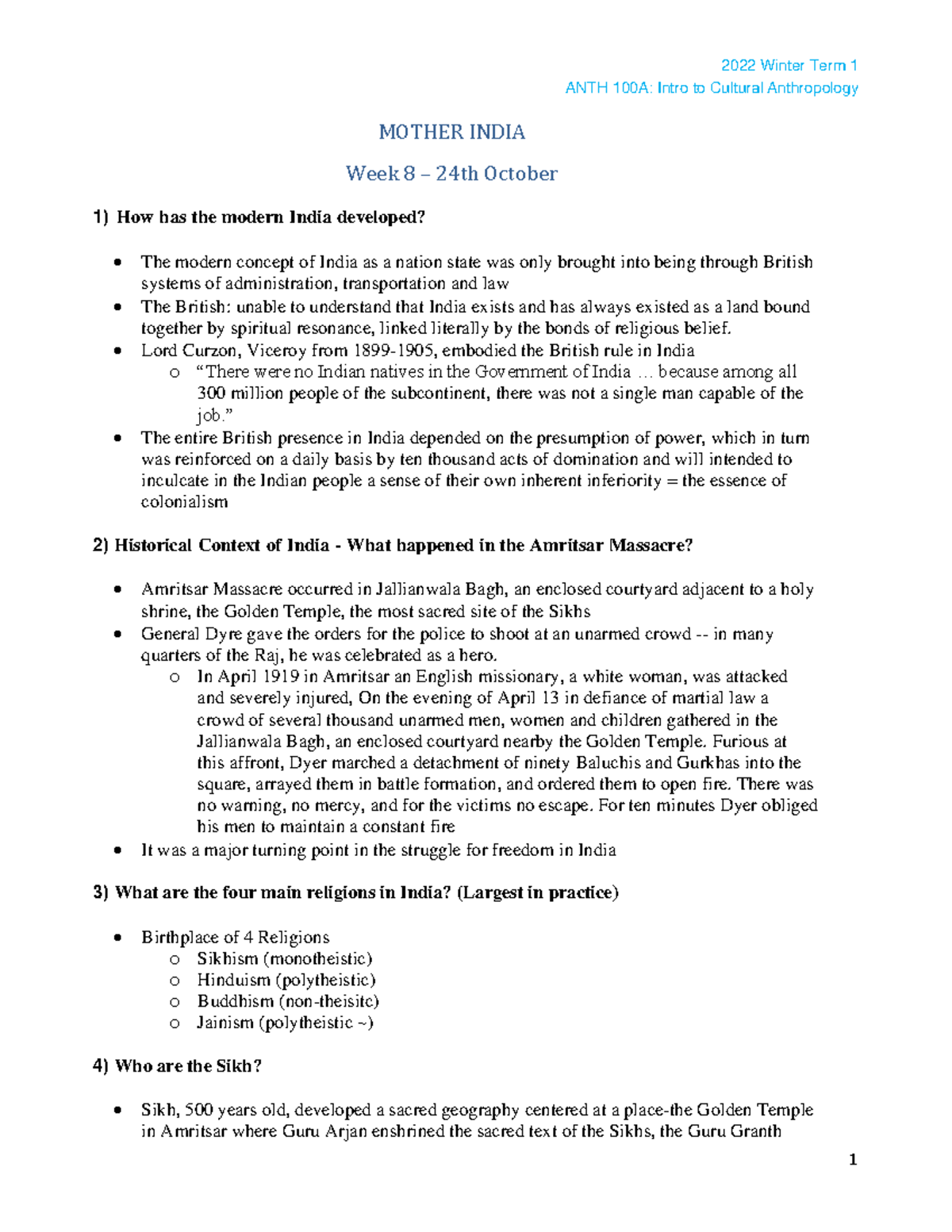 Worksheet Keywords Week 8 - ANTH 100A: Intro to Cultural Anthropology ...
