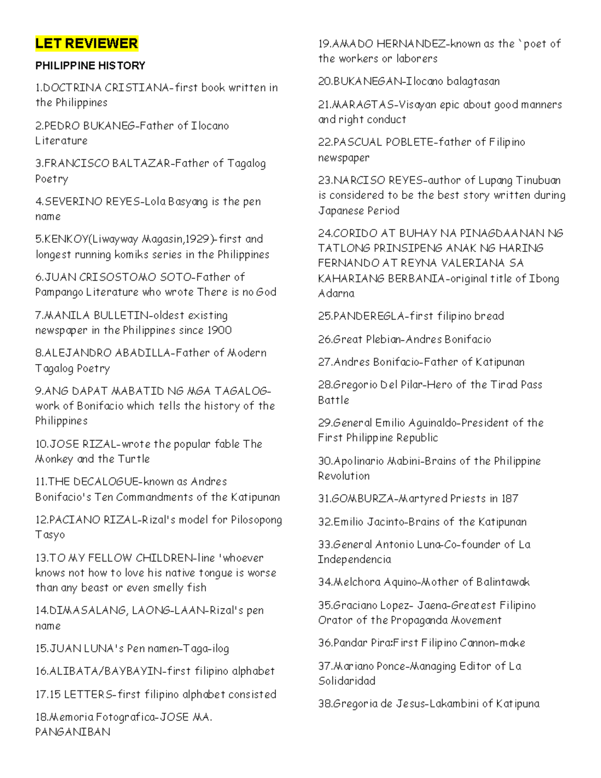 LET- Reviewer - LET REVIEWER PHILIPPINE HISTORY 1 CRISTIANA-first book ...