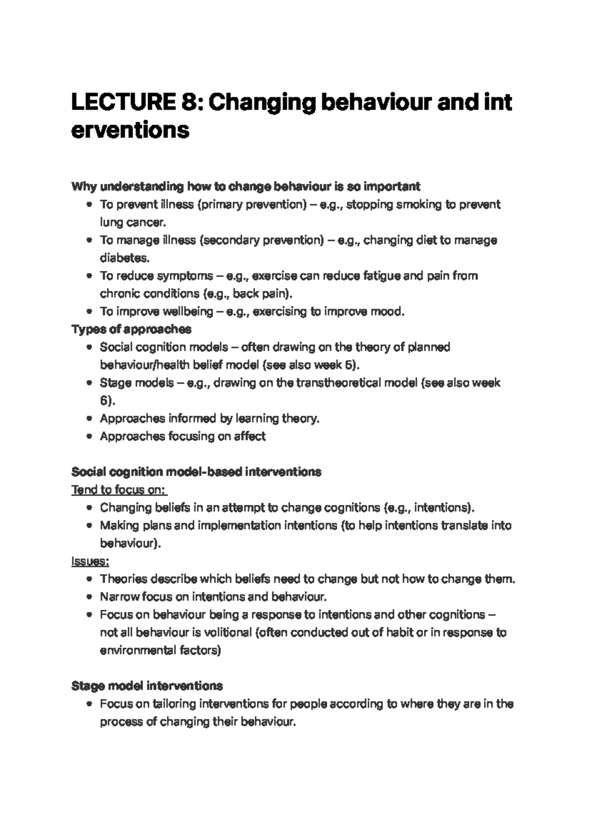 Lecture 8 Changing behaviour and interventions - LECTURE 8: Changing ...