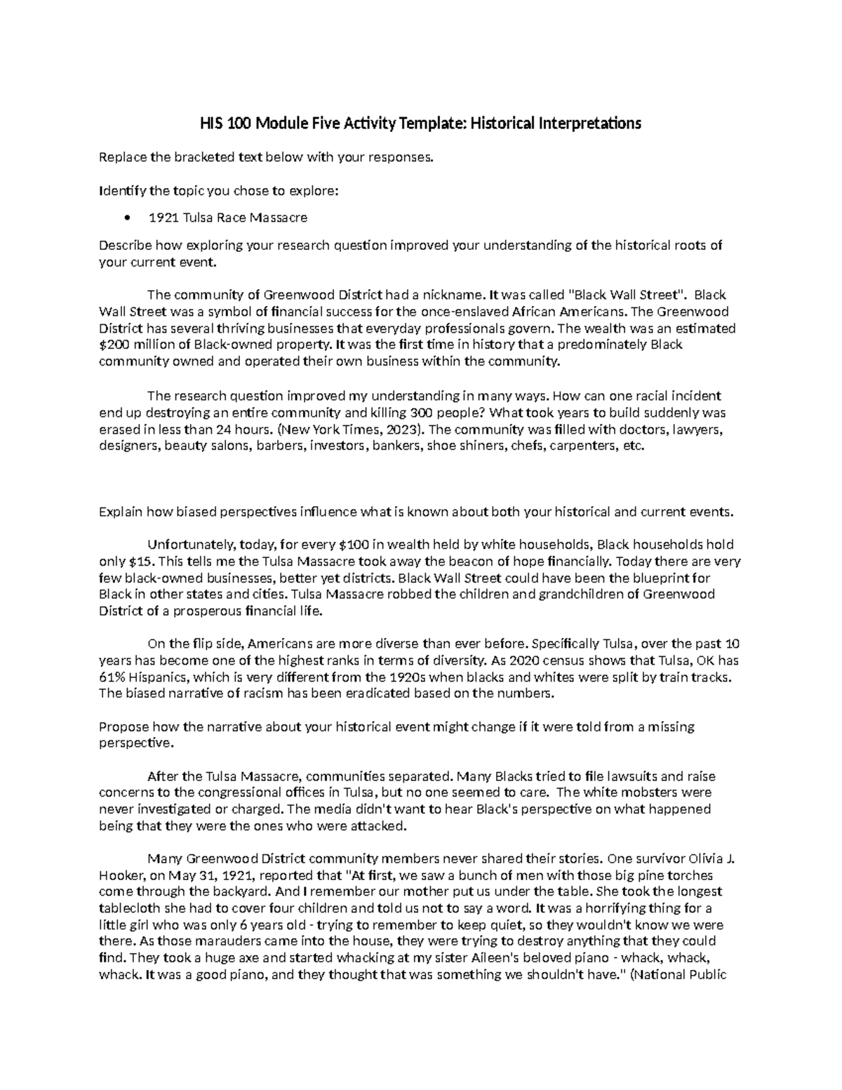 HIS 100 Module 5 Activity Template - HIS 100 Module Five Activity ...