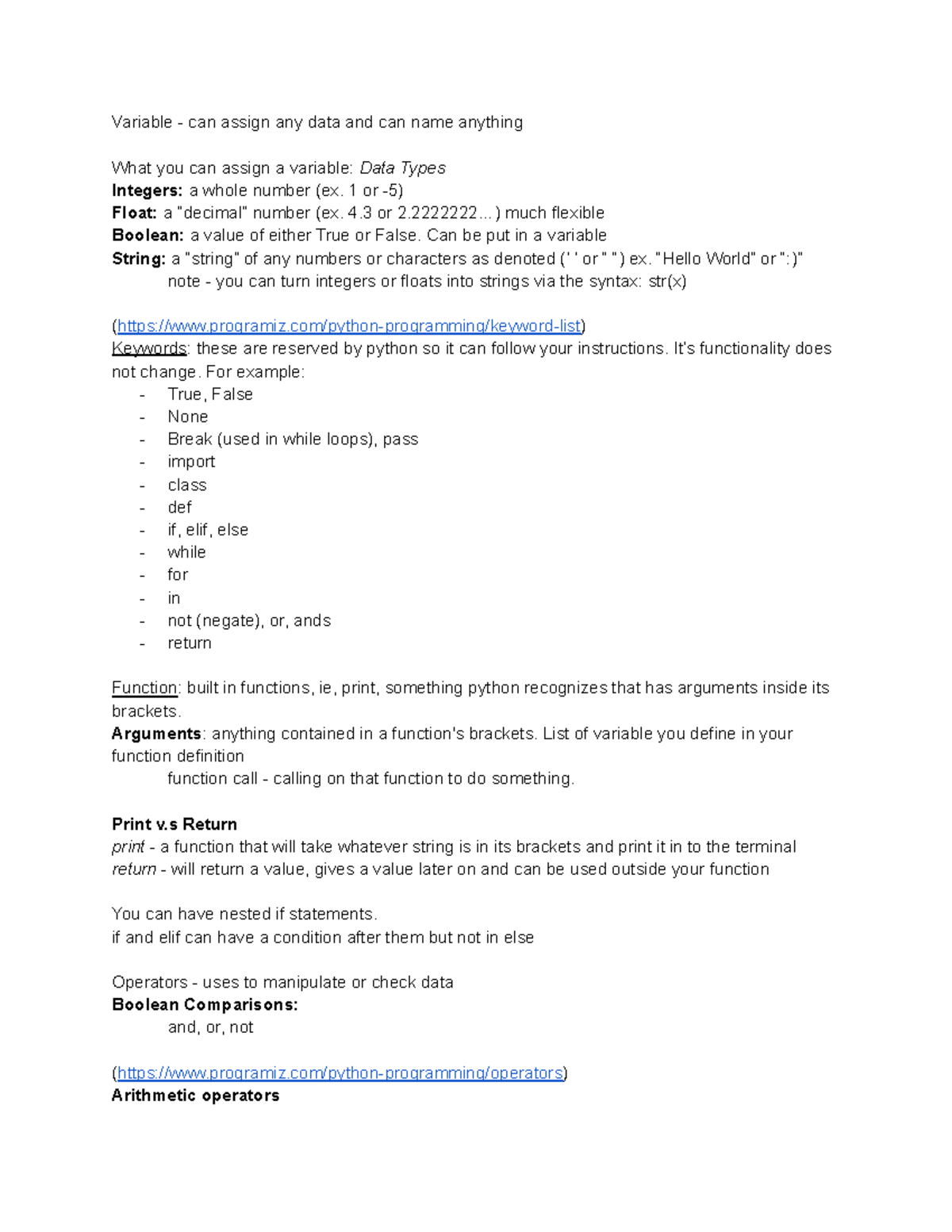 Python Review Notes - Variable - can assign any data and can name ...