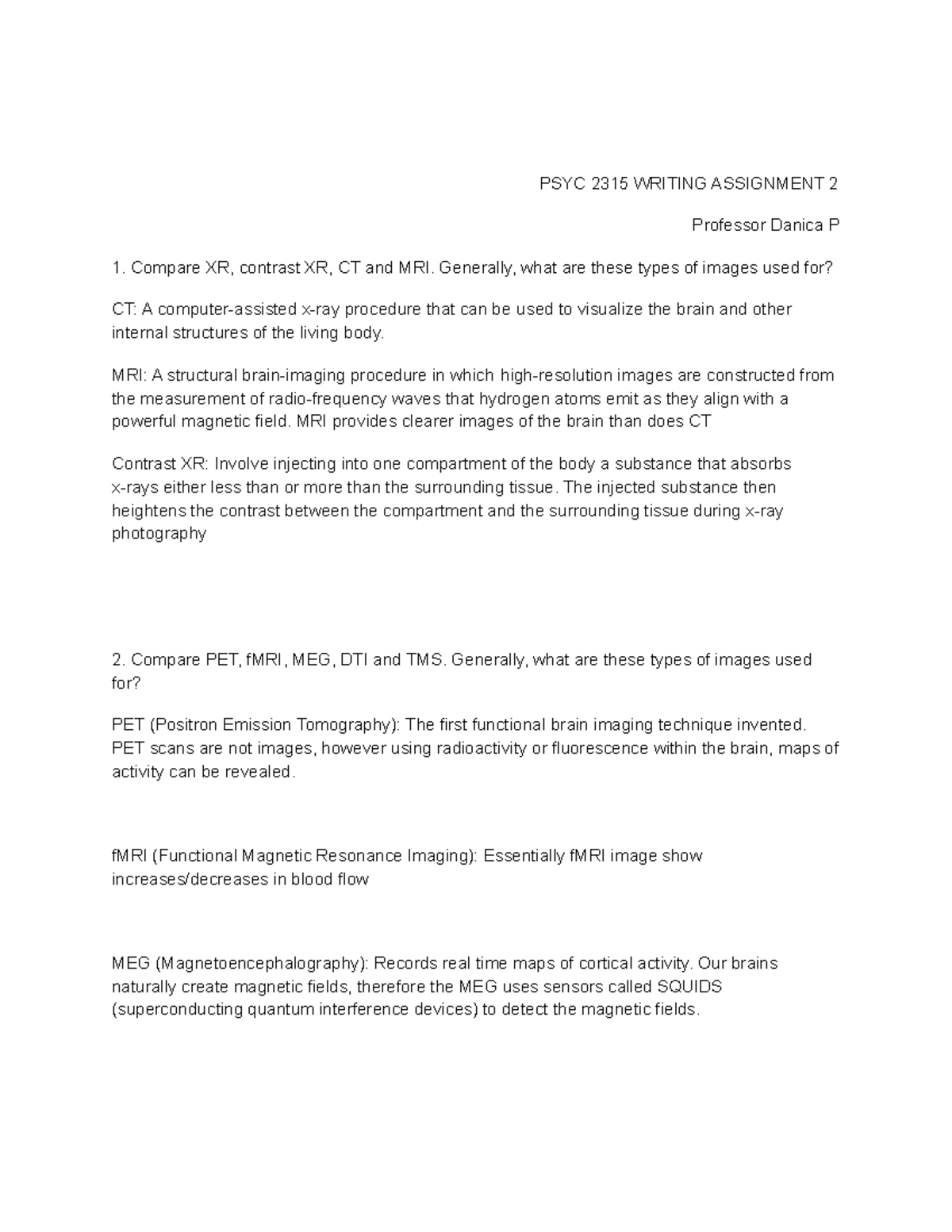 Psych 2315 Brain and Behaviour Writing Assignment - PSYC 2315 WRITING ...