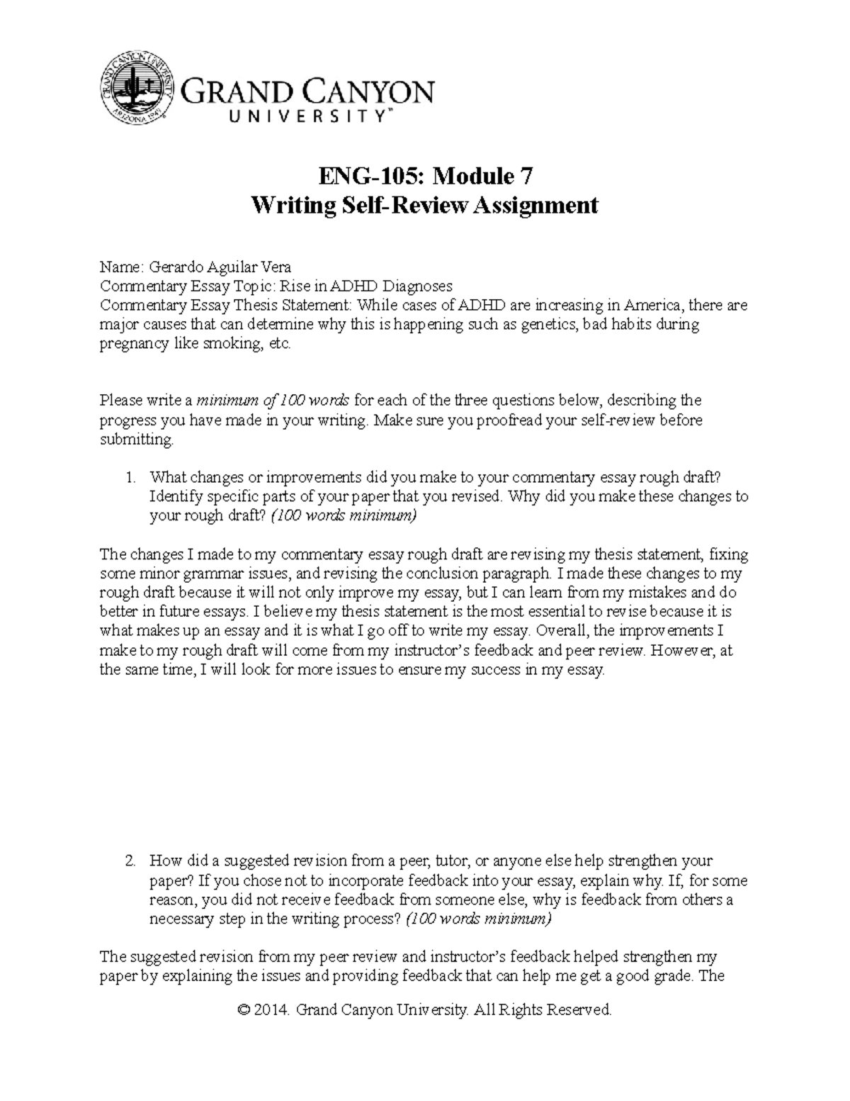 University Success Review Assignment - UNV 104 - GCU - Studocu