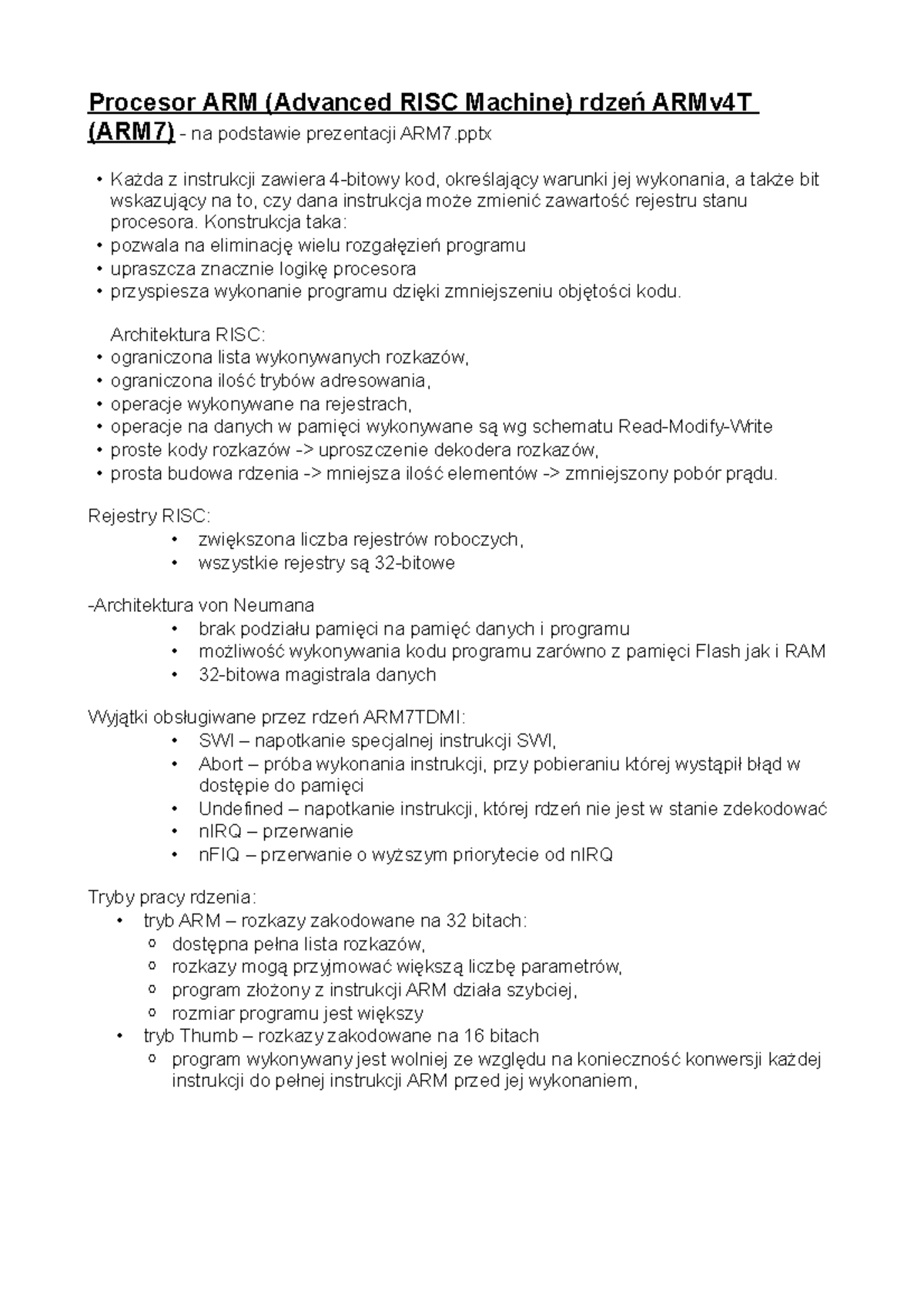 Wbudow - Notatki do egzaminu - Procesor ARM (Advanced RISC Machine ...
