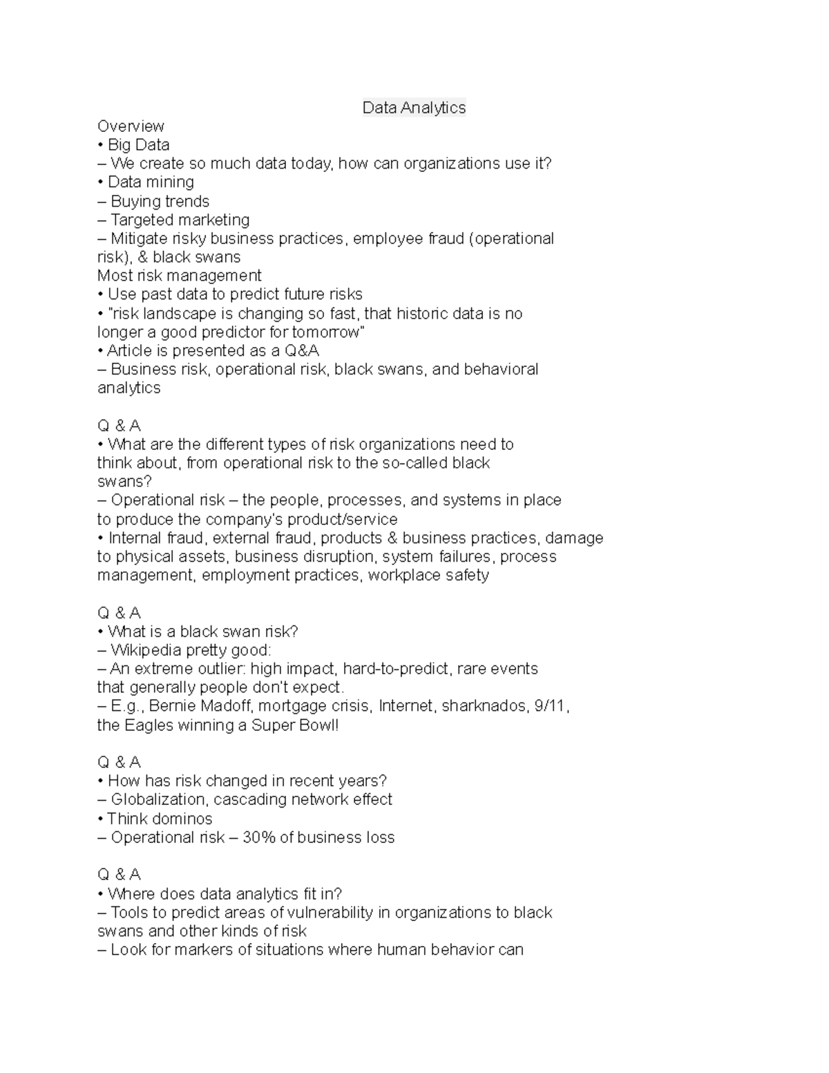 Module 8 Notes Pt. 3 - Data Analytics Overview Big Data We create so ...