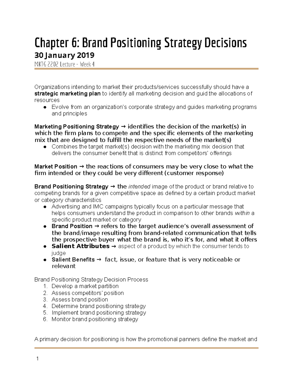 Chapter 6: Brand Positioning Strategy Decisions - Chapter 6: Brand ...