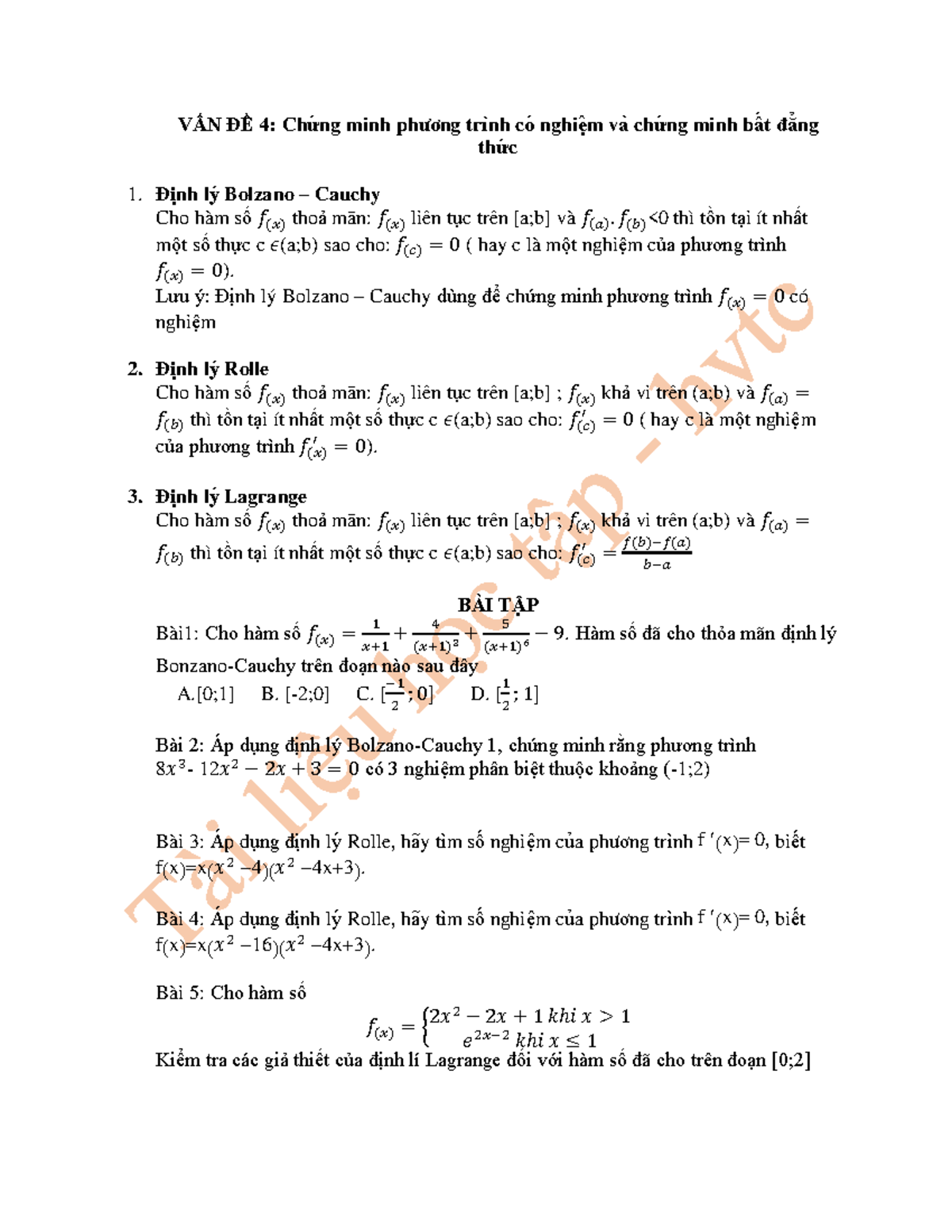 TCC2 VẤN ĐỀ 4 . - VẤN ĐỀ 4: Chư ́ ng minh phương trình có nghiẹ ̂ m và chư ́ ng minh bất đẳng ...