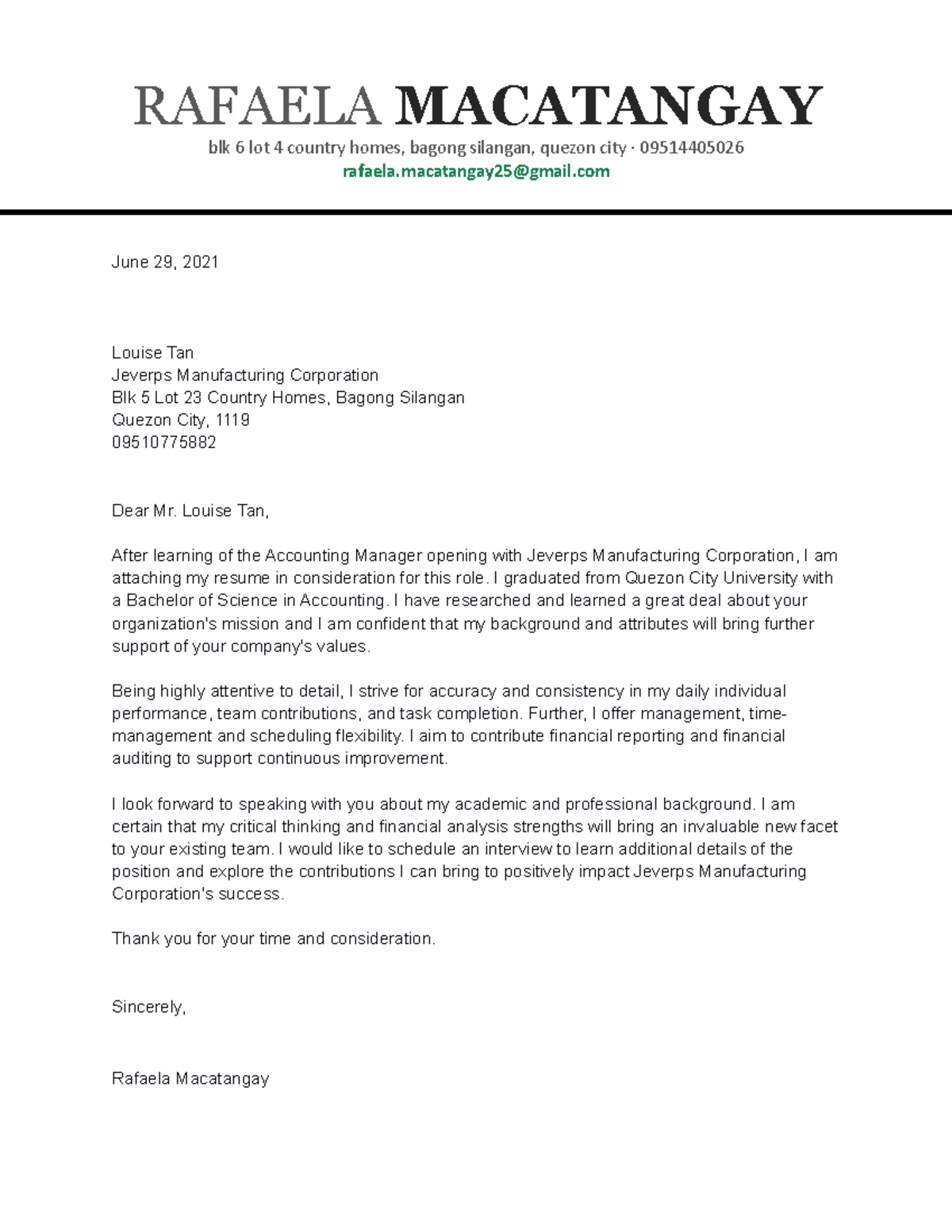 How to create a Business Letter - RAFAELA MACATANGAY blk 6 lot 4 ...