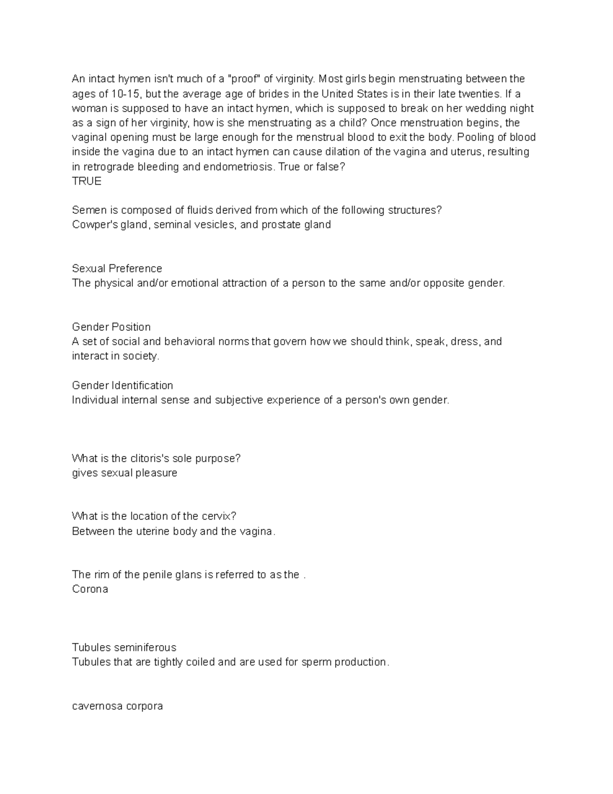 Bio350 w 8 - ... - An intact hymen isn't much of a "proof" of virginity ...