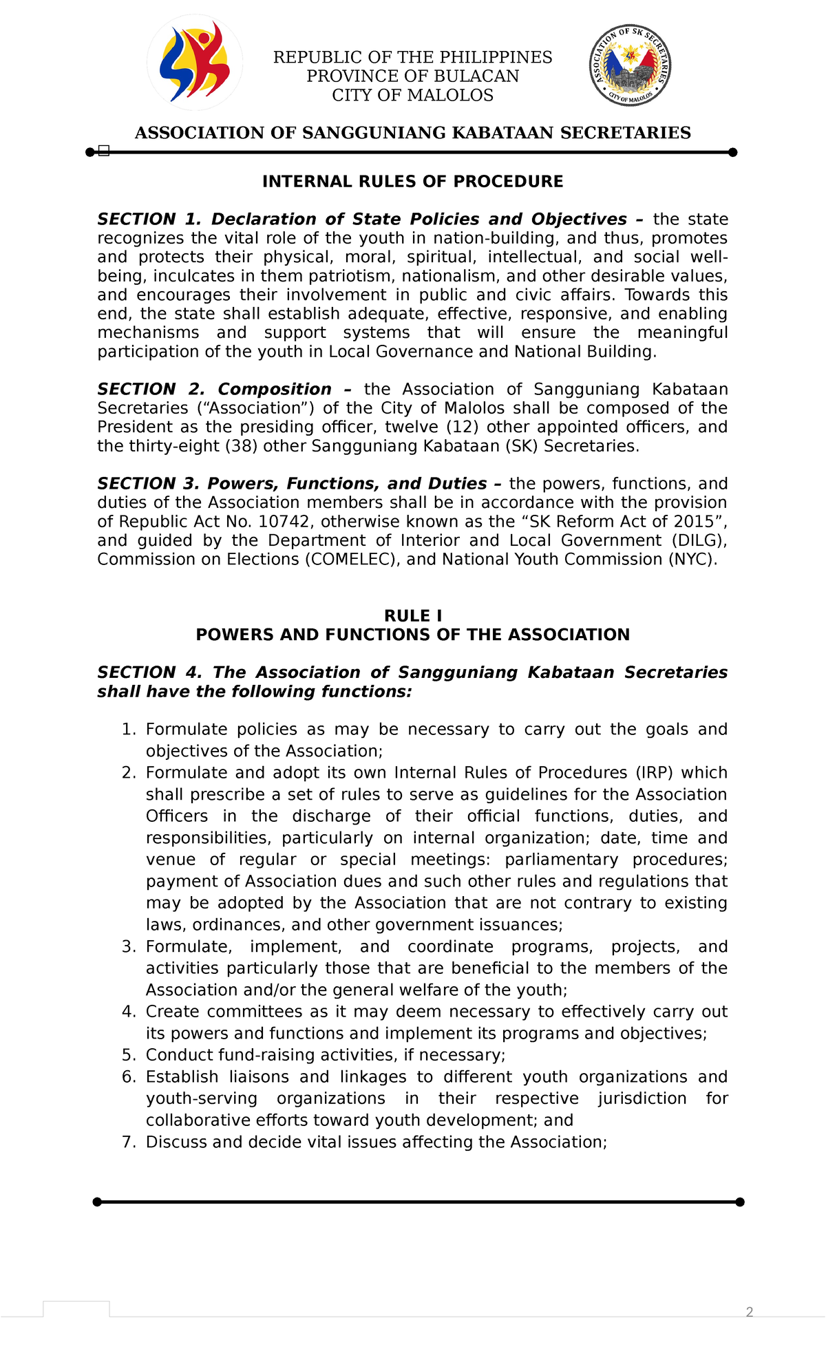 Internal Rules of Procedures - Association of SK Secretaries - REPUBLIC ...