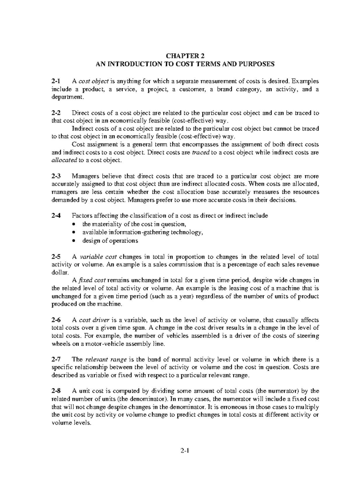 Book solutions cost accounting chapter 2 - CHAPTER 2 AN INTRODUCTION TO COST TERMS AND PURPOSES ...