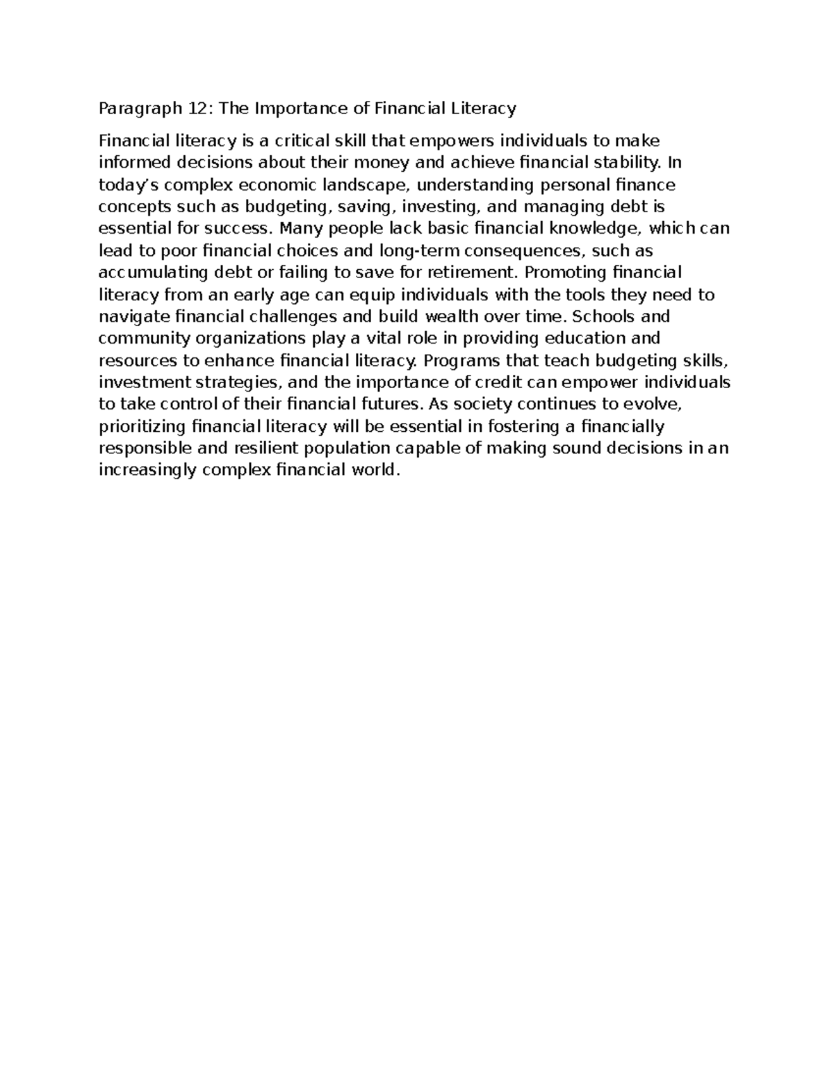Paragraph 12 - look - Paragraph 12: The Importance of Financial ...