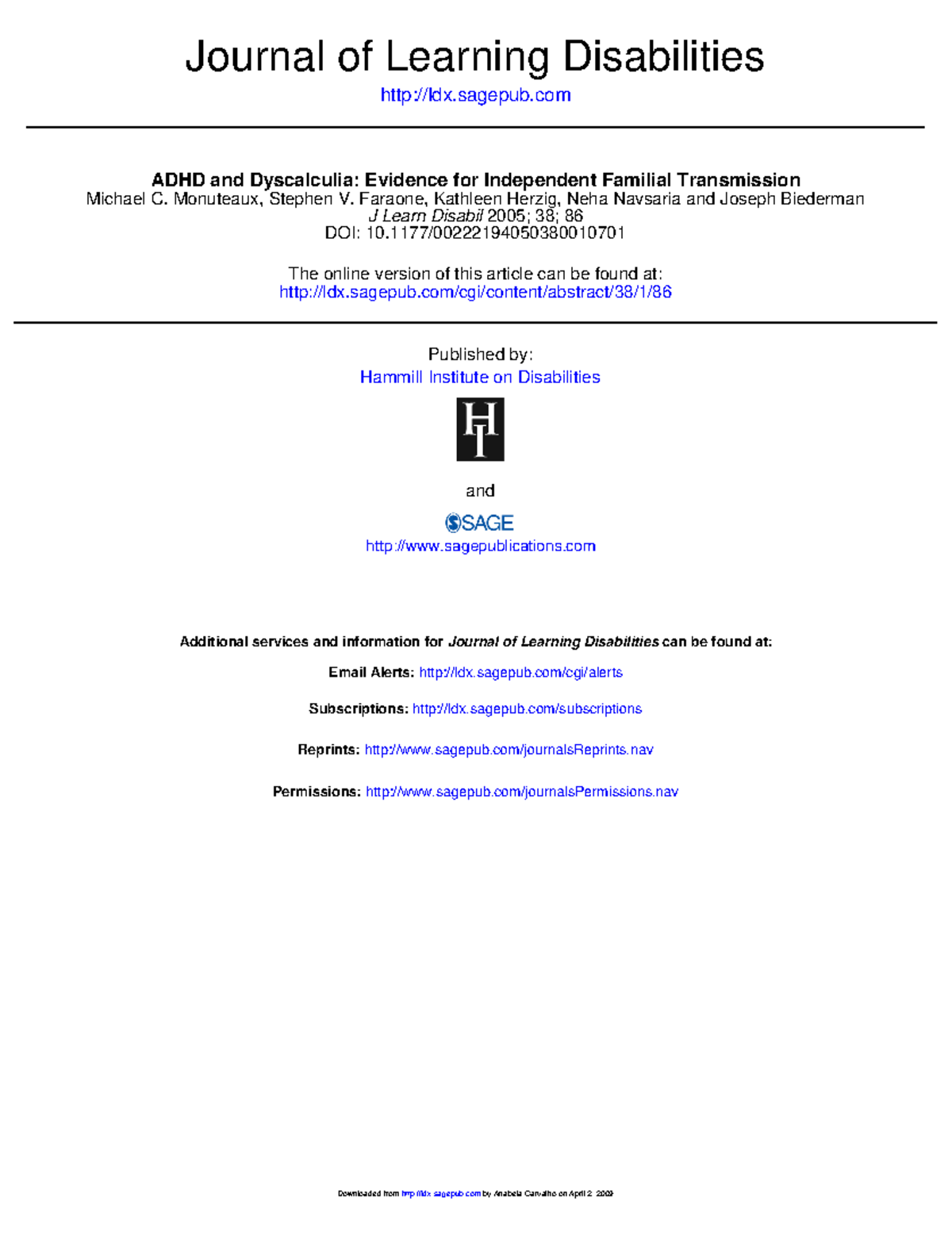 ADHD and Dyscalculia- Evidence for Independent Familial Transmission ...