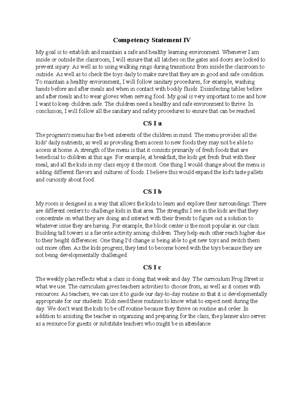 Compantancy statement 1 Revised - Competency Statement IV My goal is to ...