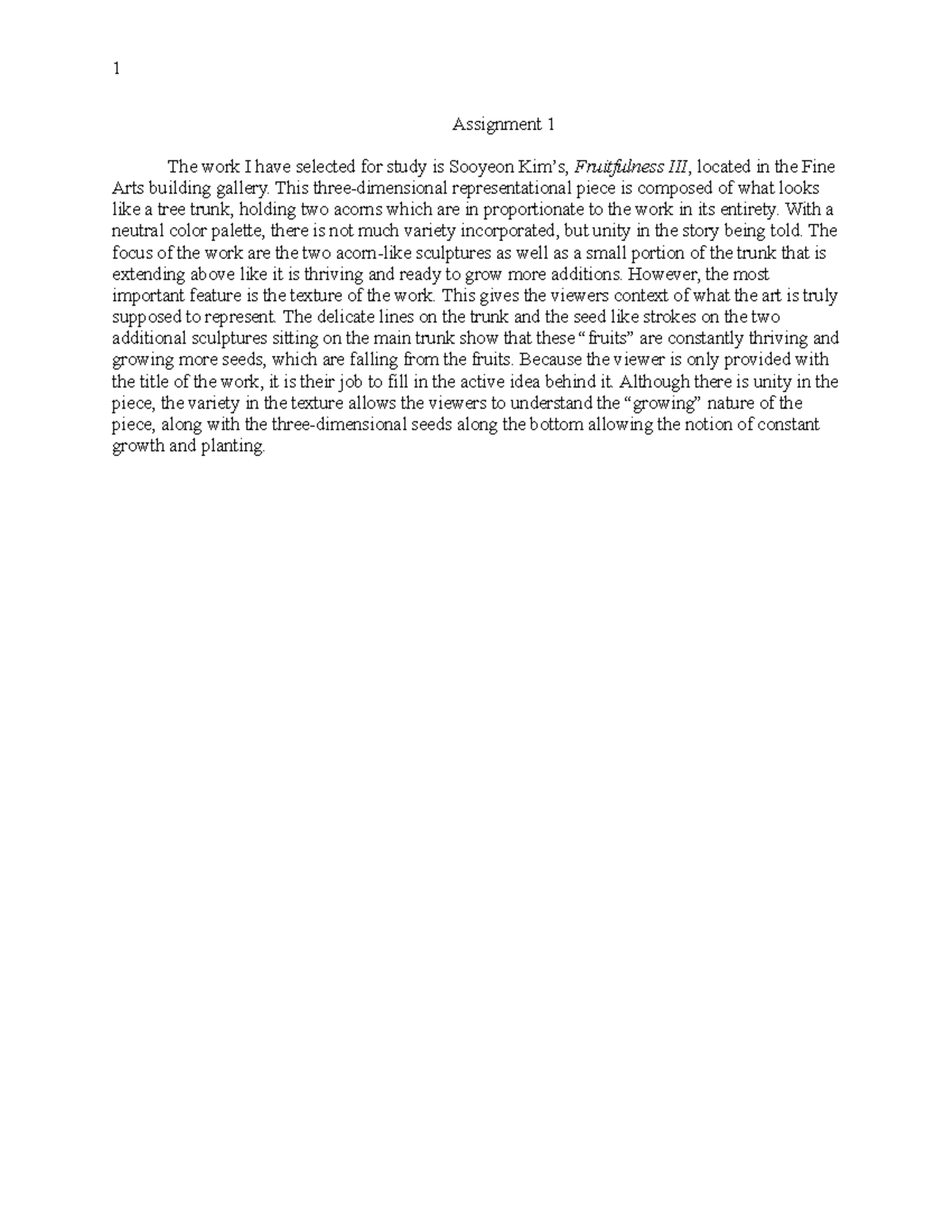 Assignment 1 - Visual Arts - 1 Assignment 1 The work I have selected ...