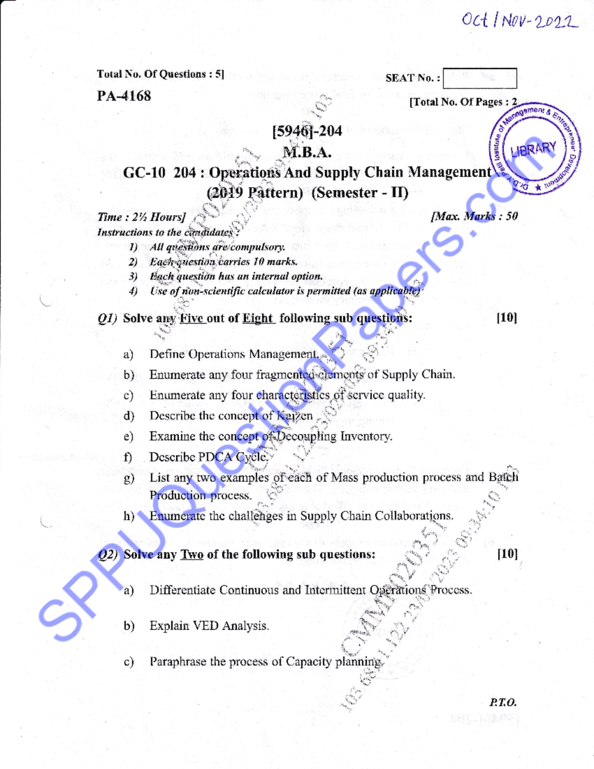 Postgraduate-pg mba semester-2 2022 november operations-and-supply-chain-management-pattern-2019 ...