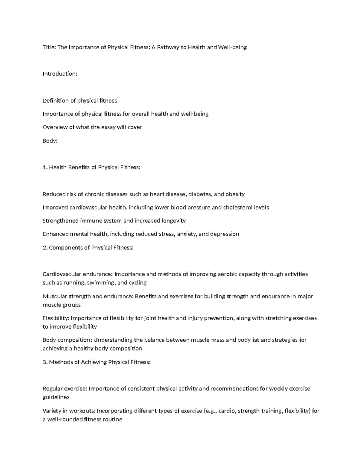 Physical Fitness Essay - Title: The Importance of Physical Fitness: A ...