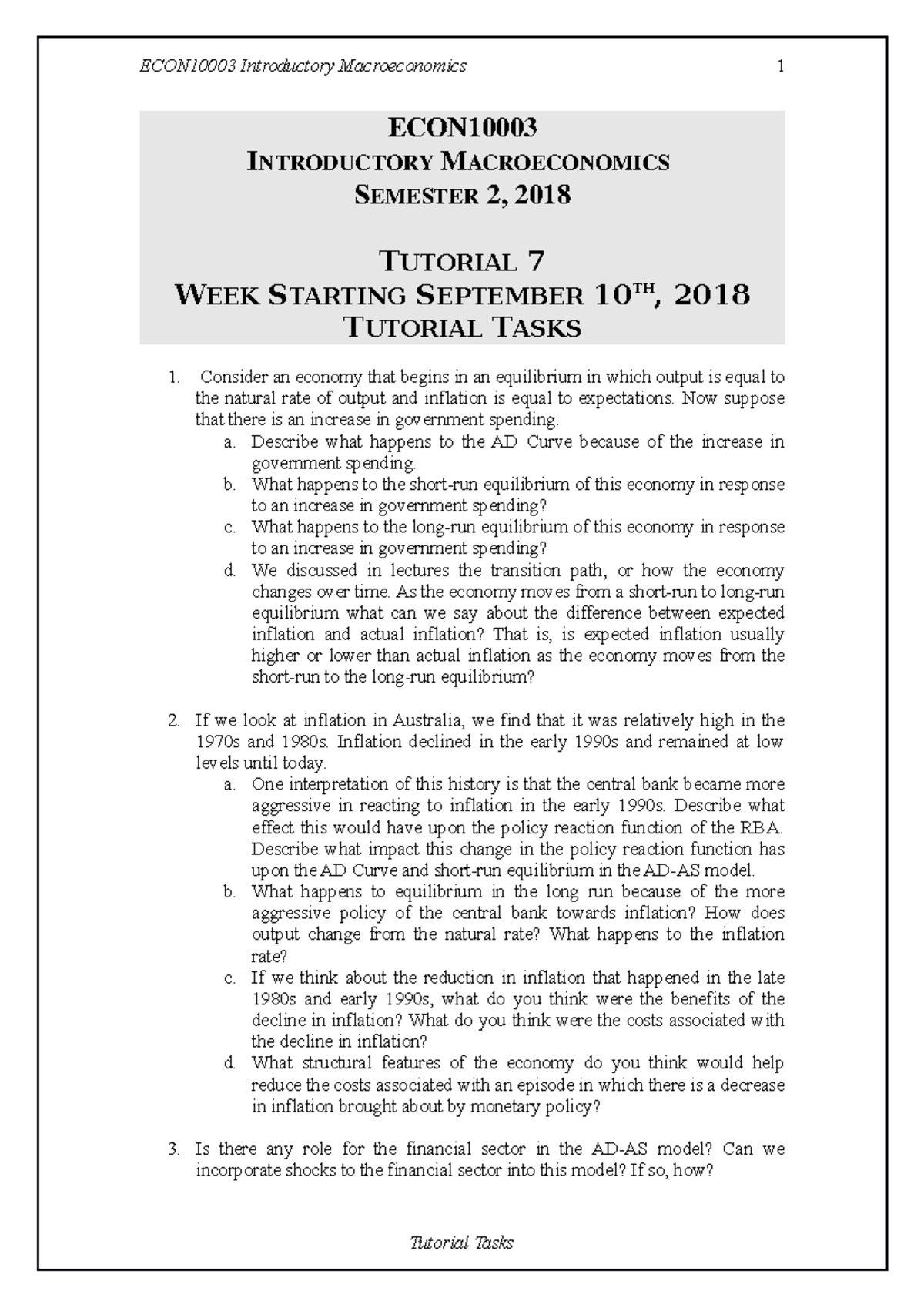 T7 Intutorial 2018 - intute - ECON10003 Introductory Macroeconomics 1 ...