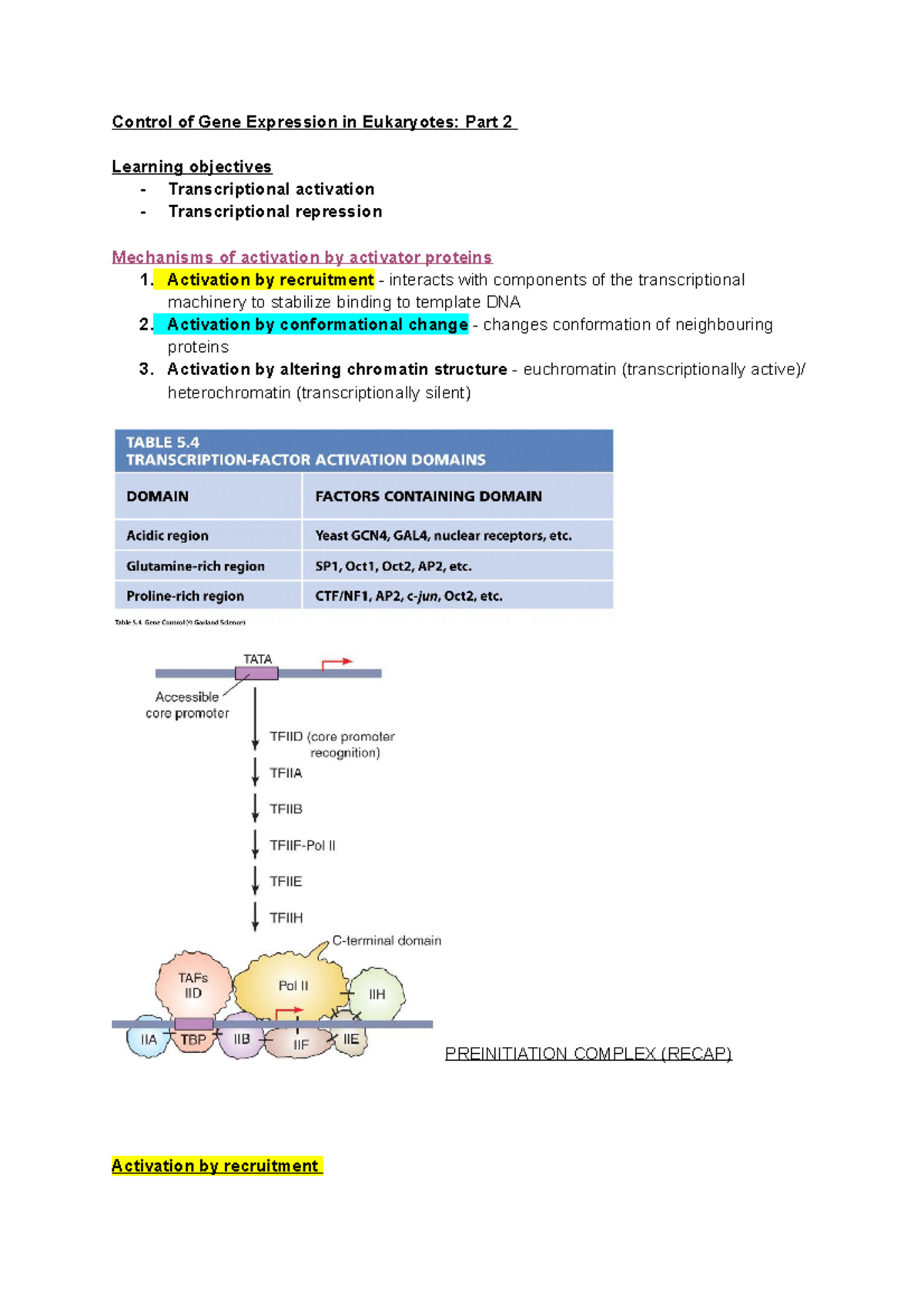 HMB - Lecture 9 + 10 - Control of Gene Expression in Eukaryotes: Part 2 ...