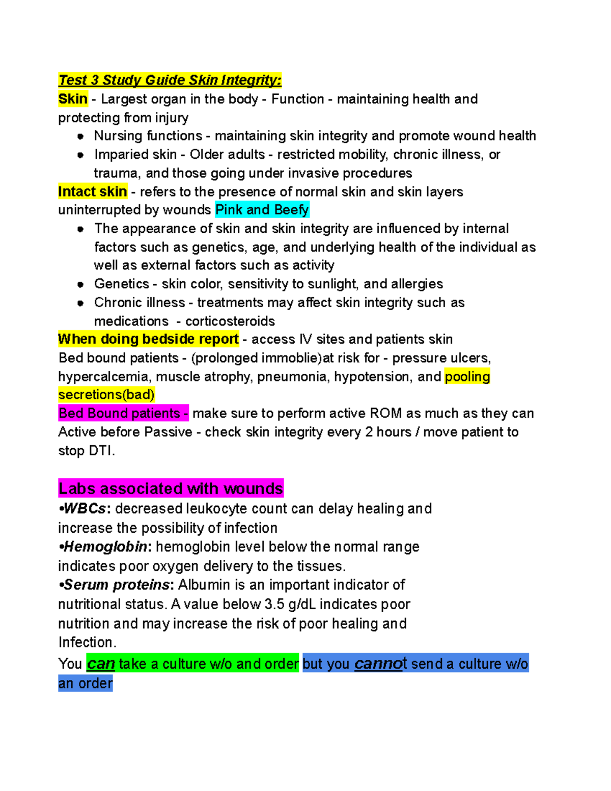 Test 3 Study Guide Skin Integrity 3 - Test 3 Study Guide Skin Integrity ...