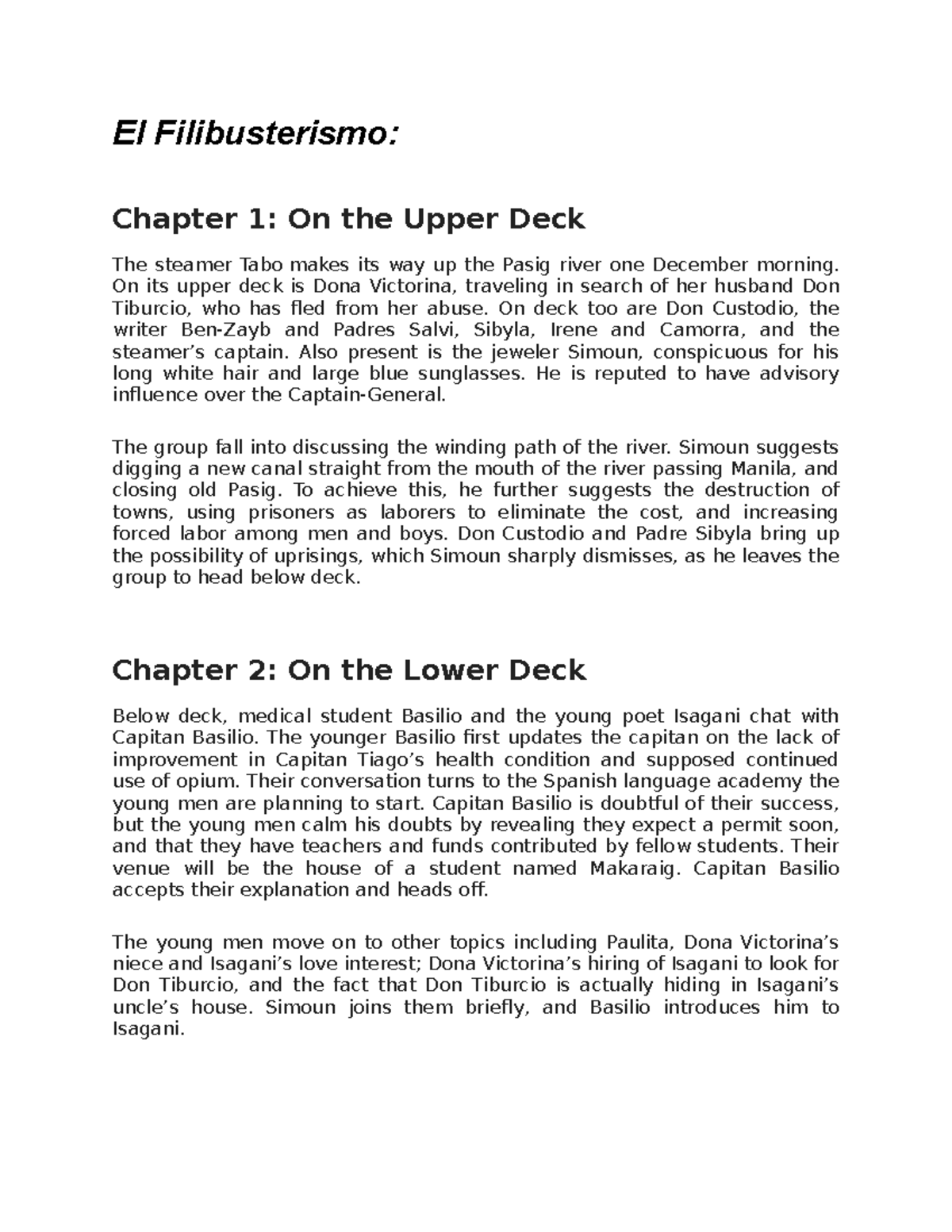 El Filibusterismo Chapter Summaries