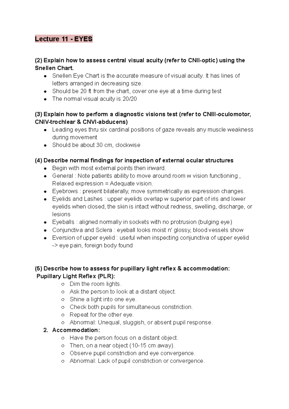 Lecture 11 - asdnmankda - Lecture 11 - EYES (2) Explain how to assess ...