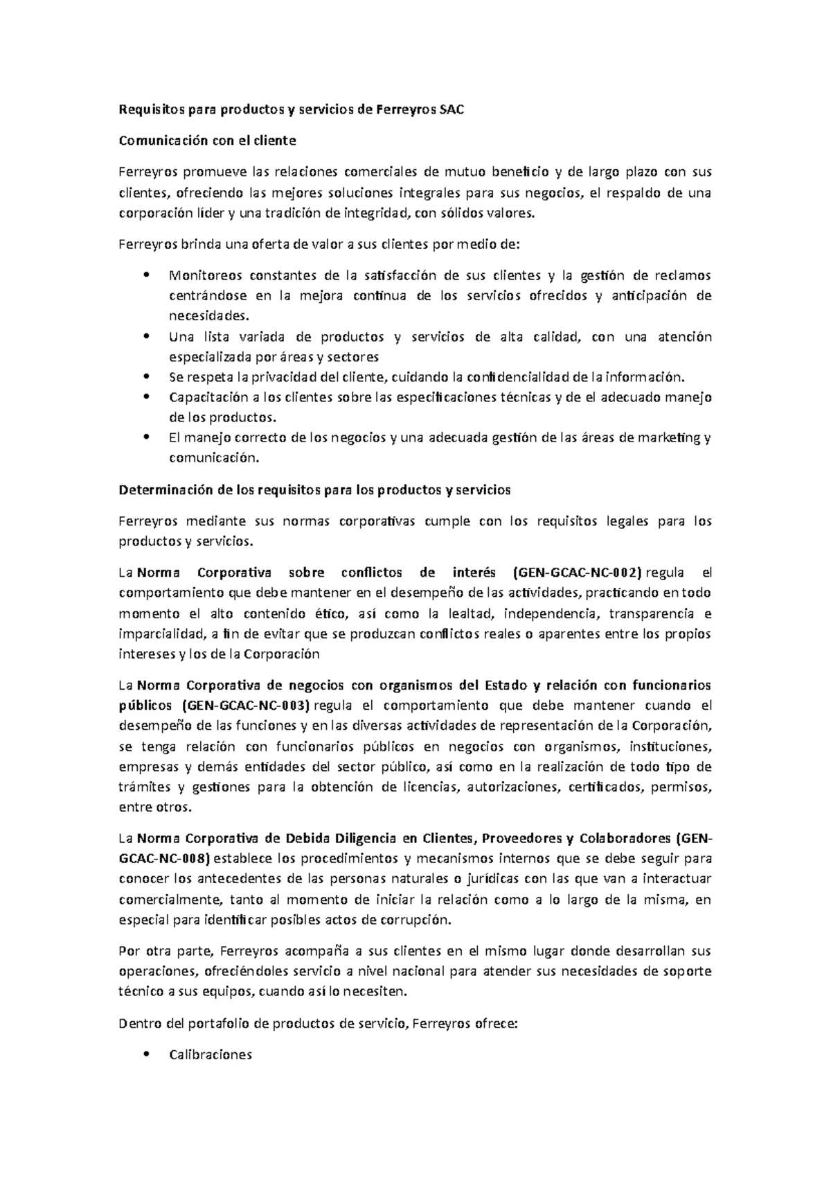 Requisitos para productos y servicios de Ferreyros SAC - Requisitos ...