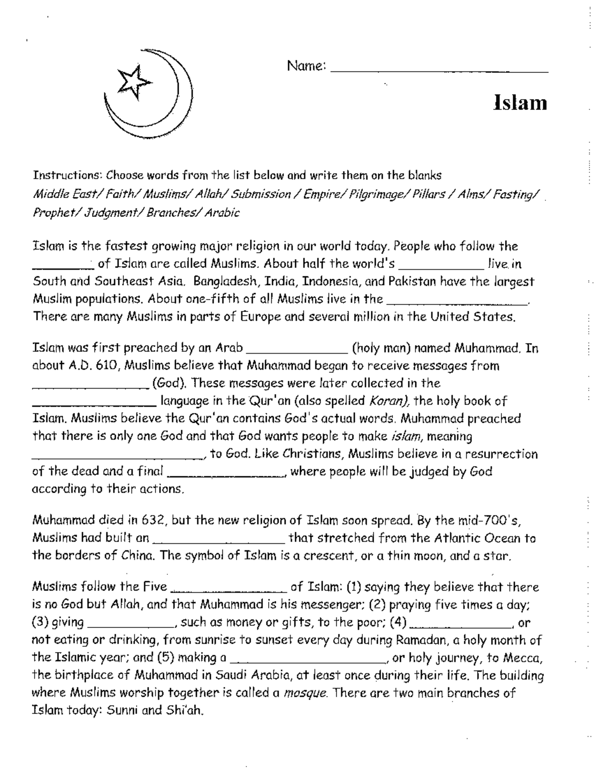 Islam worksheets and answers - Studocu